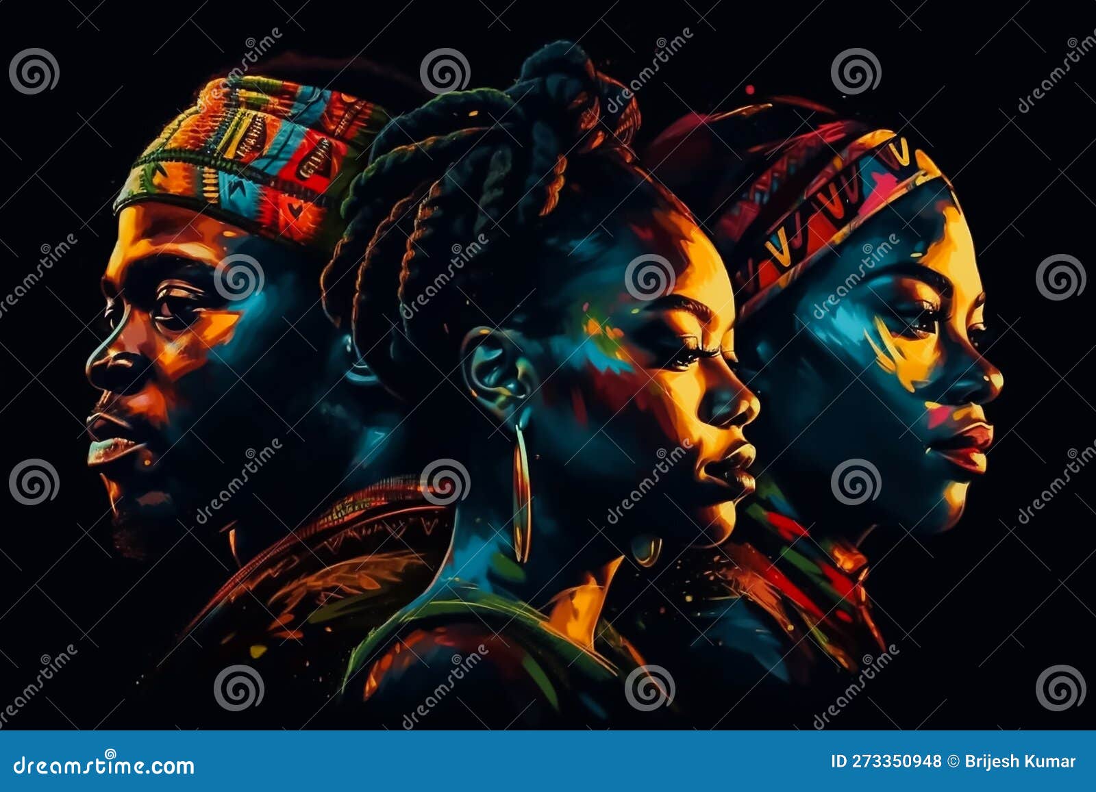 Black People in Vibrant Colors on a Black Background, Black Matters. AI ...