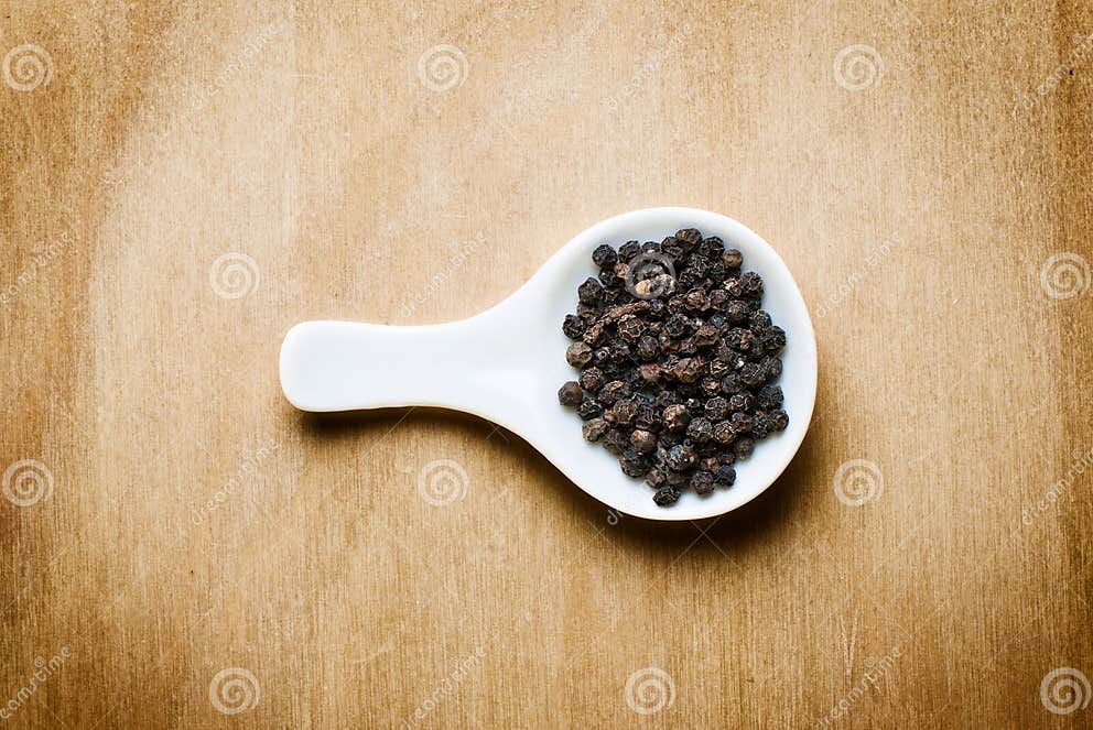 Black Pepper on a Wood Table Stock Photo - Image of nature, freshness ...