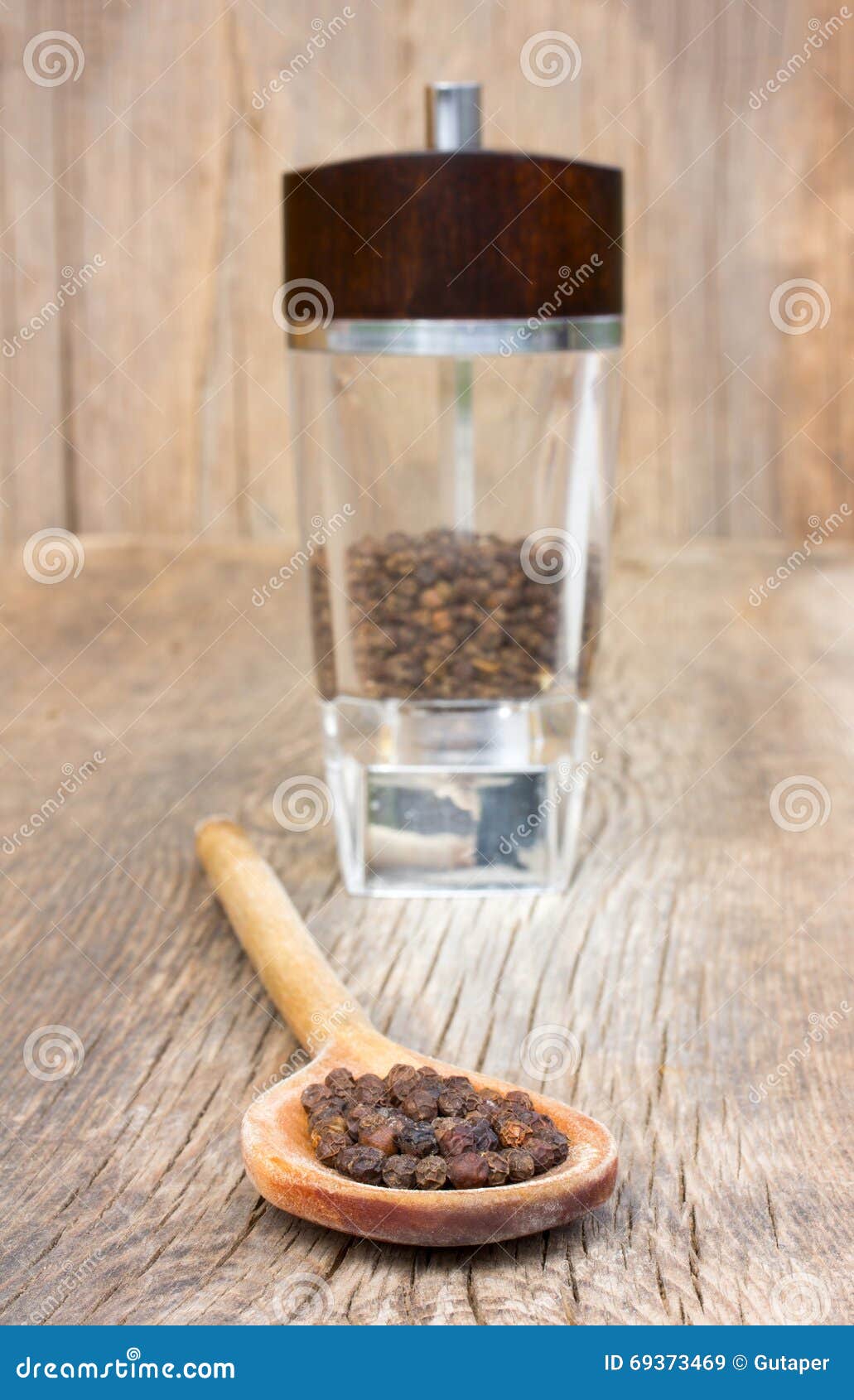 Black Pepper in Wooden Spoon and Mill Stock Image - Image of grain ...