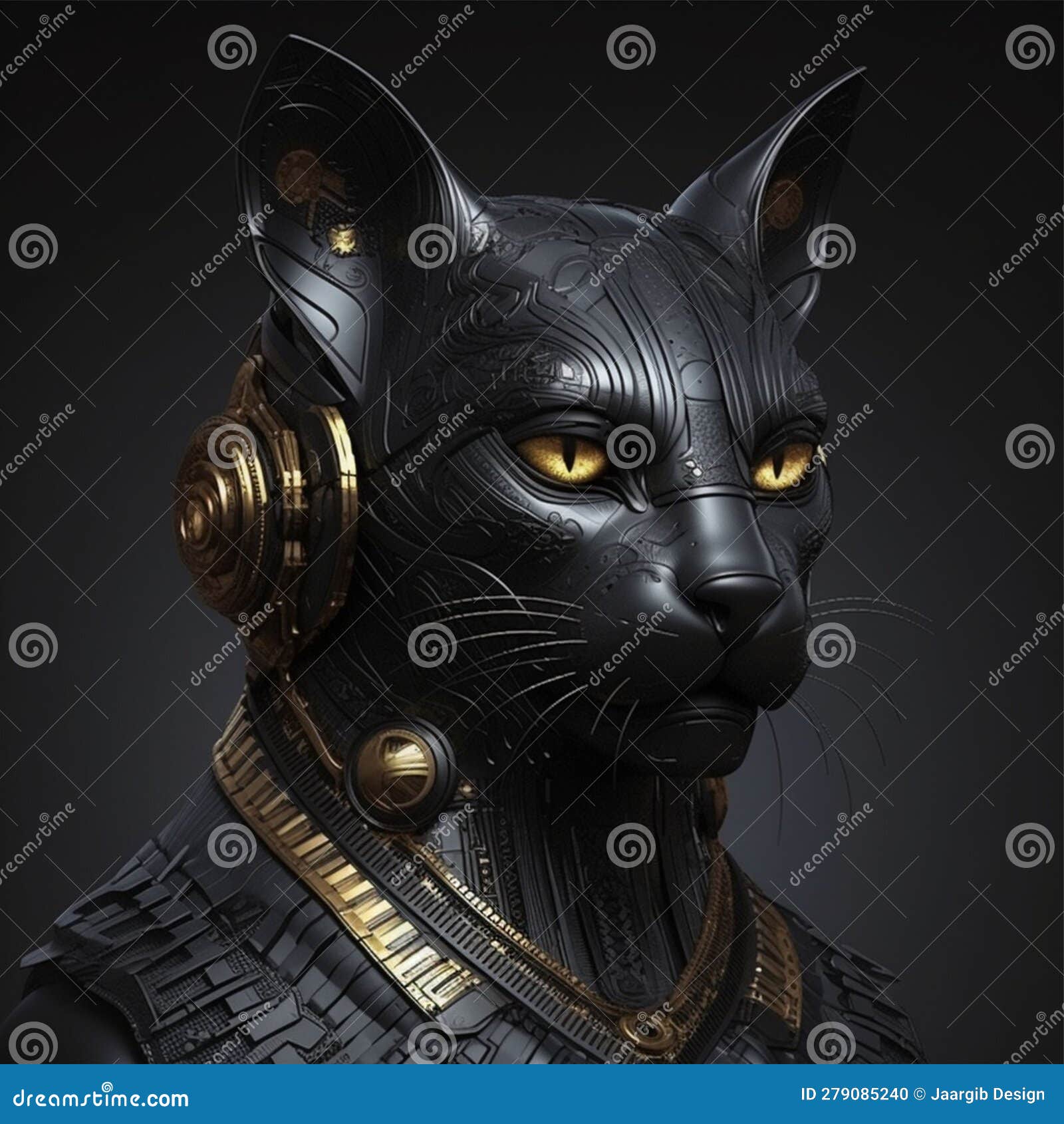 Black pharaonic cat stock illustration. Illustration of design - 279085240