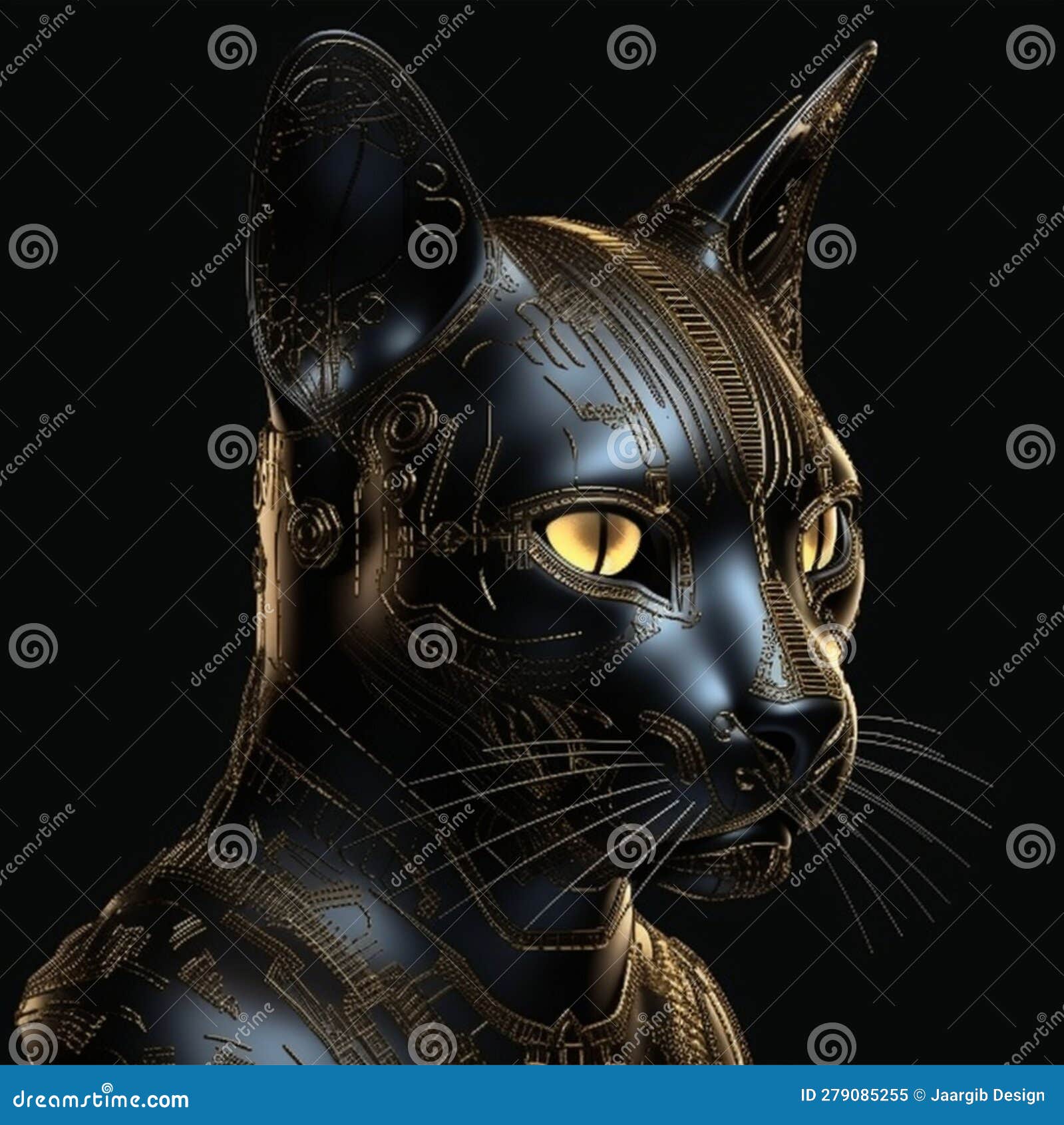 Black pharaonic cat stock illustration. Illustration of pharaoh - 279085255