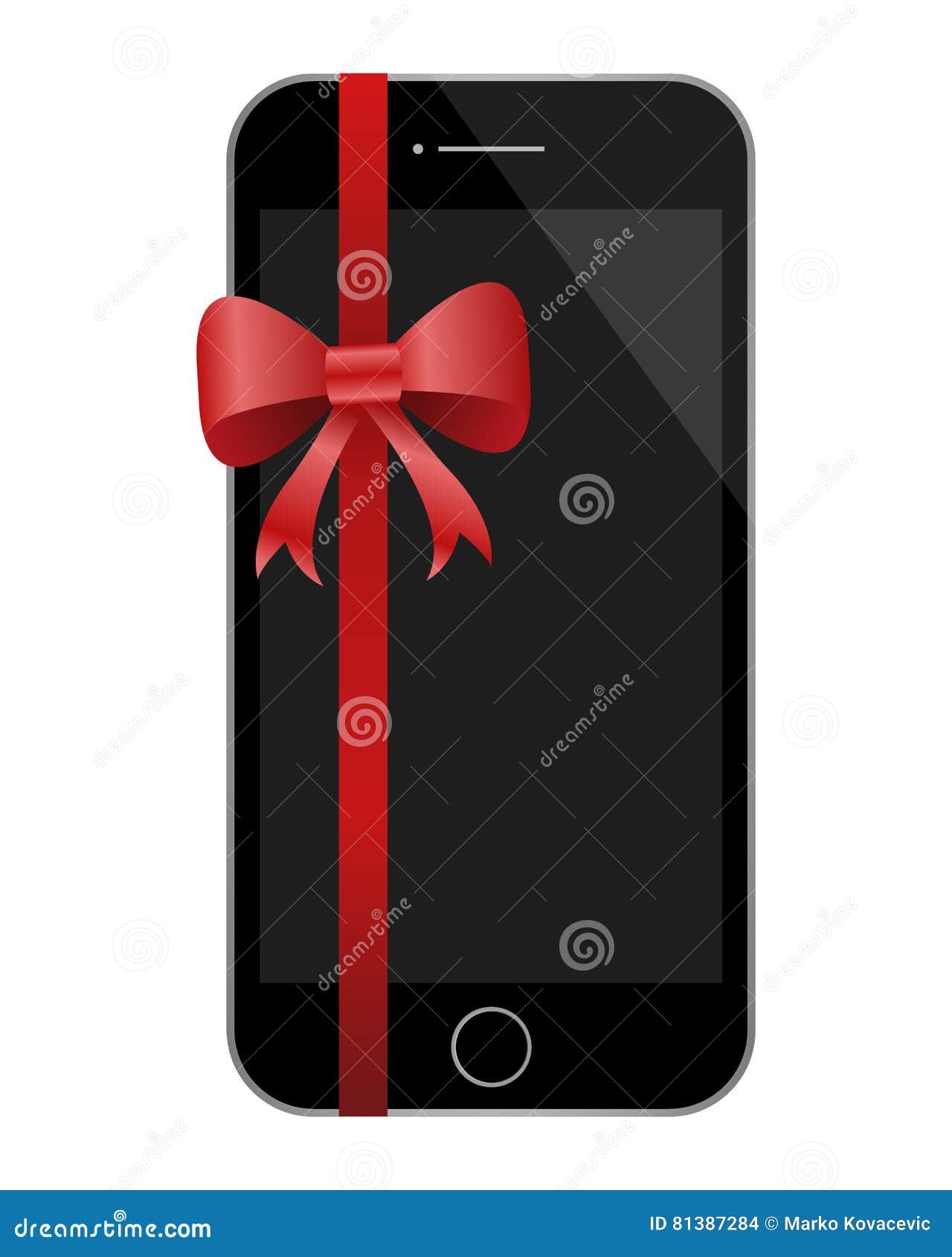 Black Phone with Red Ribbon Stock Illustration - Illustration of screen ...