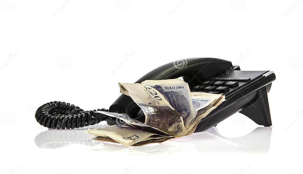 Black Phone with Stack of Money Stock Image - Image of technology ...