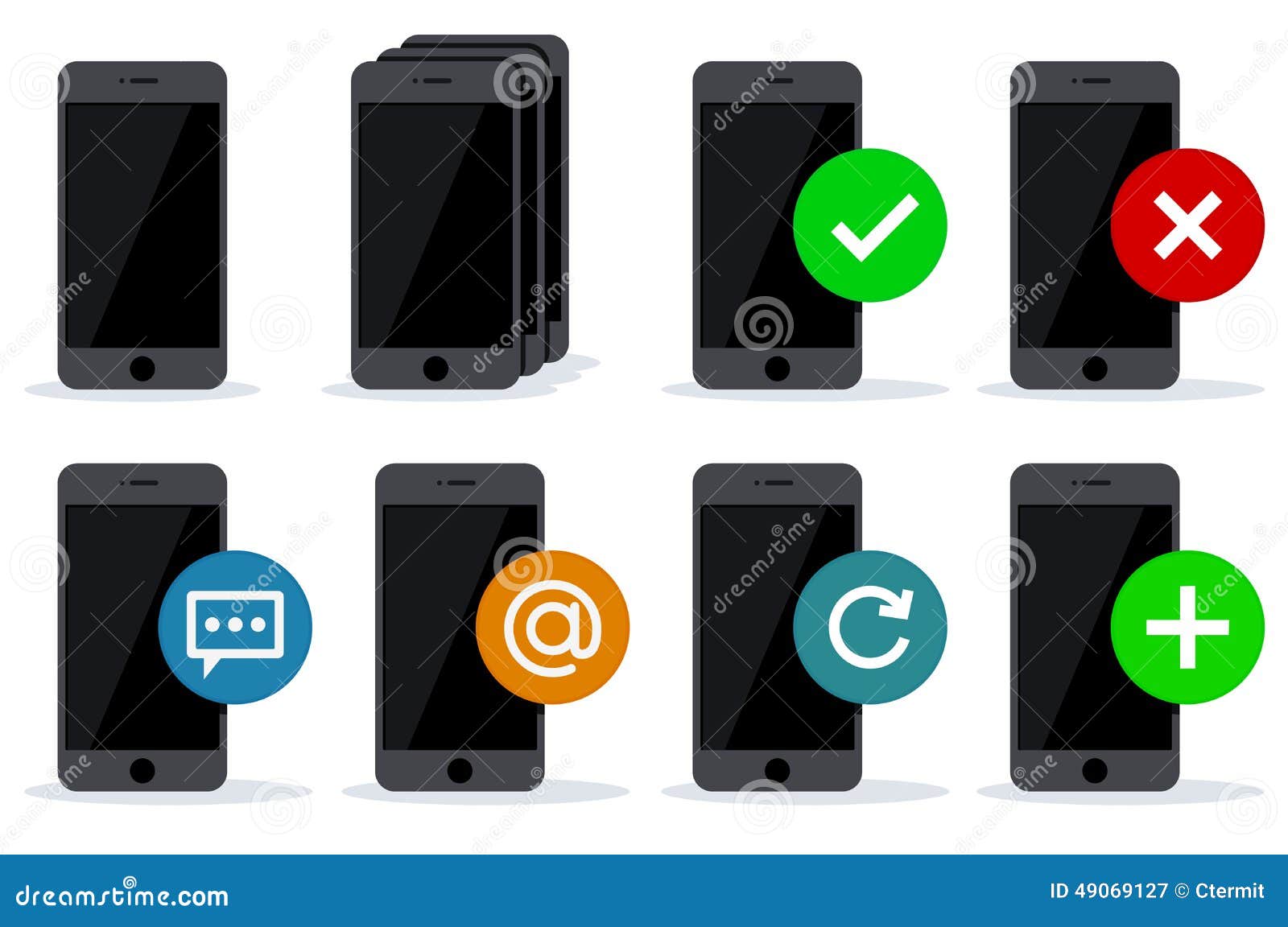 Black Phones Icons with Different Actions Stock Vector - Illustration ...