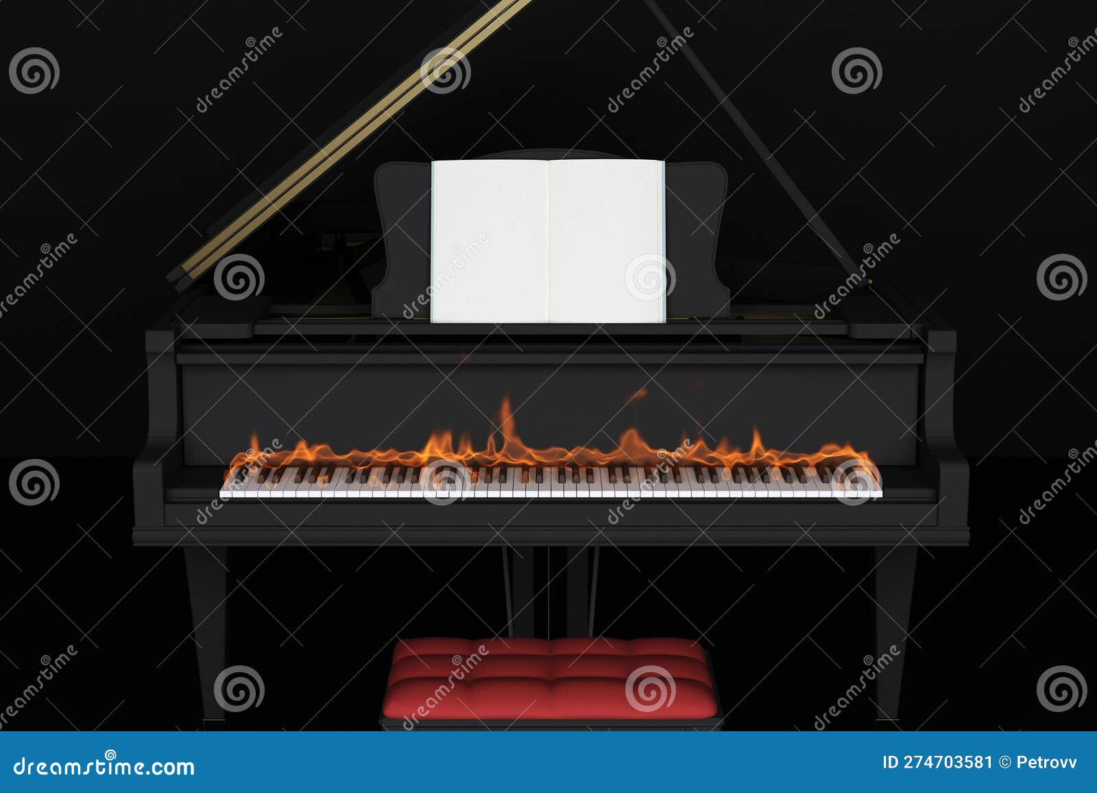Black piano keys on fire stock illustration. Illustration of orange ...