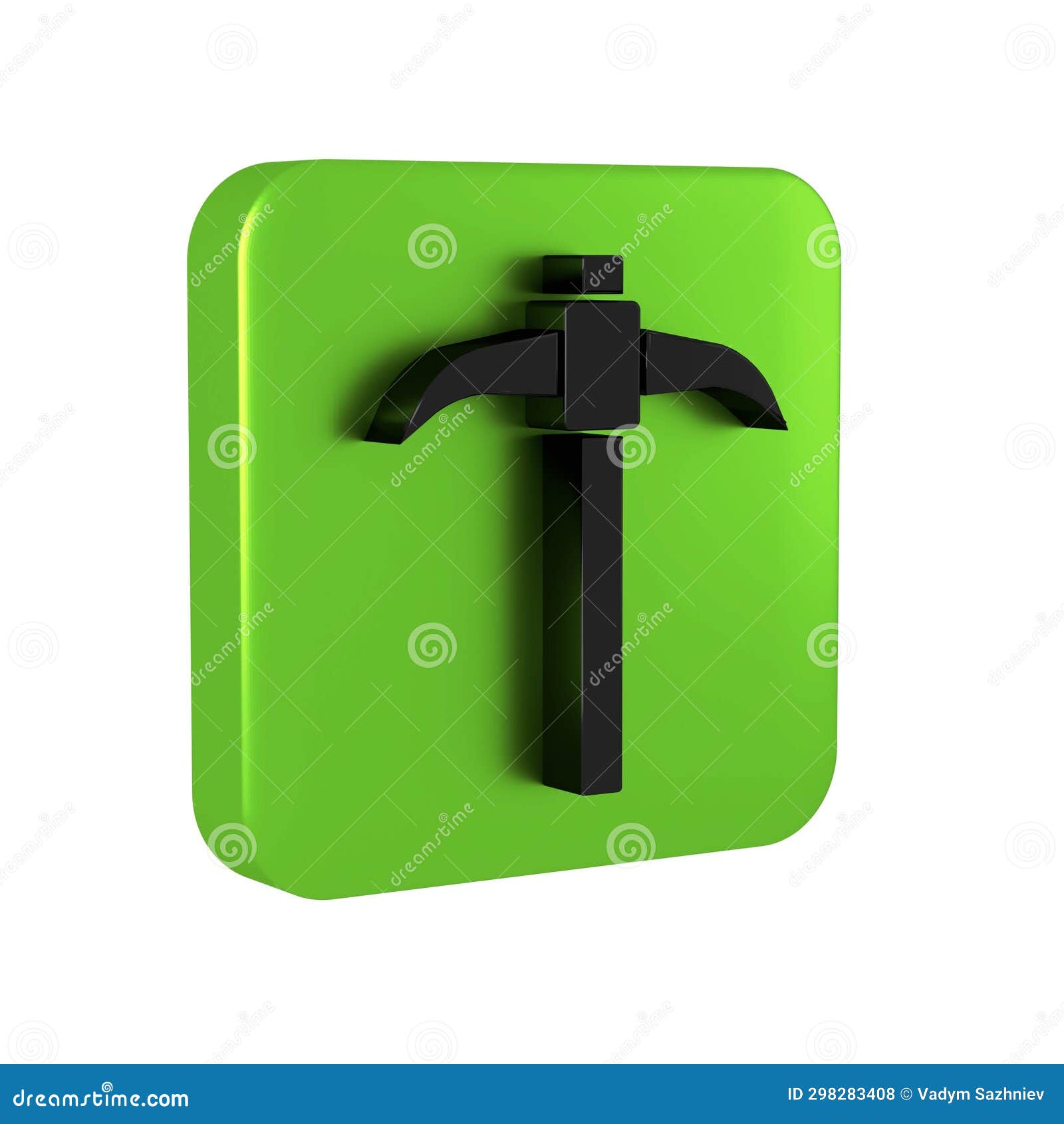 Black Pickaxe Icon Isolated on Transparent Background. Green Square ...
