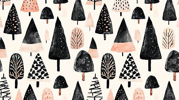 Black and Pink Tree Pattern on White Background Stock Illustration ...