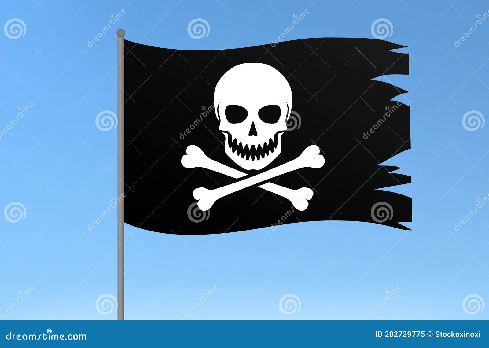 Black Pirate Flag Evil Sharp Teeth Skull and Crossbones Vector ...