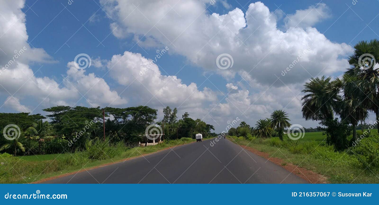 A Black Pitch Road in Rural Area of India. Stock Image - Image of tree ...
