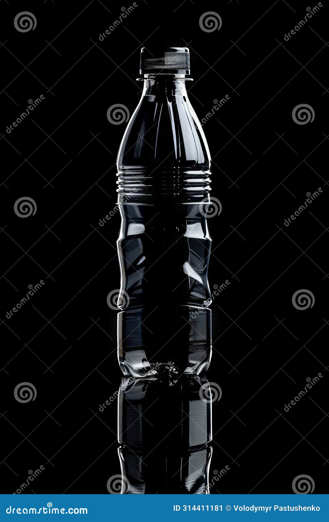 A Black Plastic Bottle with Reflection on a Reflective Surface Stock ...