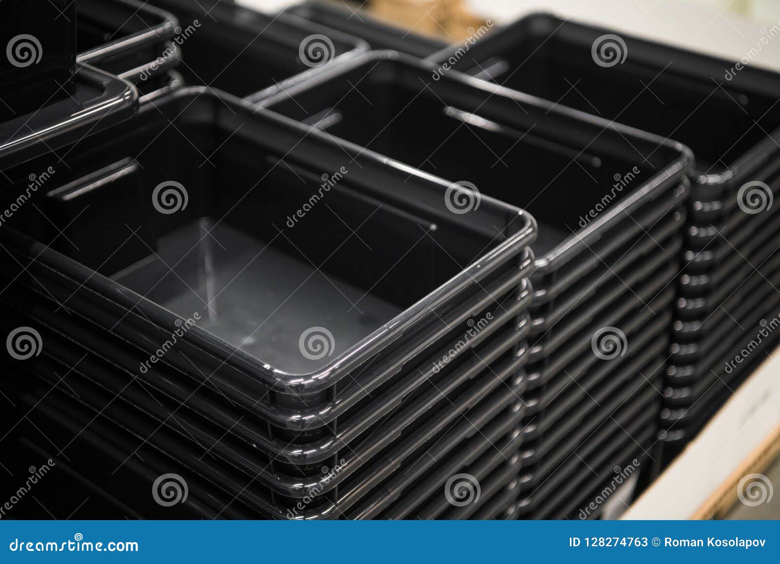 Black Plastic Box Containers in Row at Store Stock Image - Image of ...