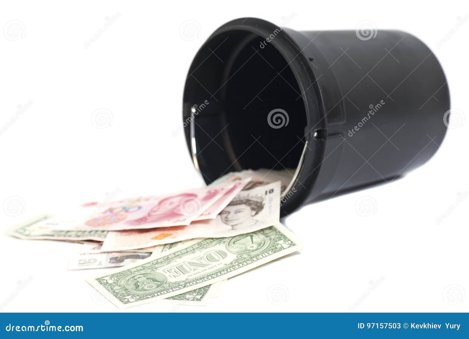 Black Plastic Bucket Filled with Money Editorial Stock Photo - Image of ...