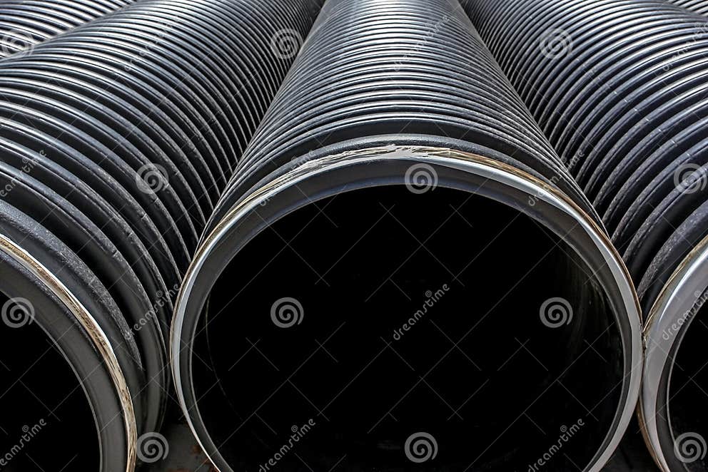 Black Plastic Corrugated Pipe Stock Image - Image of manufacture ...