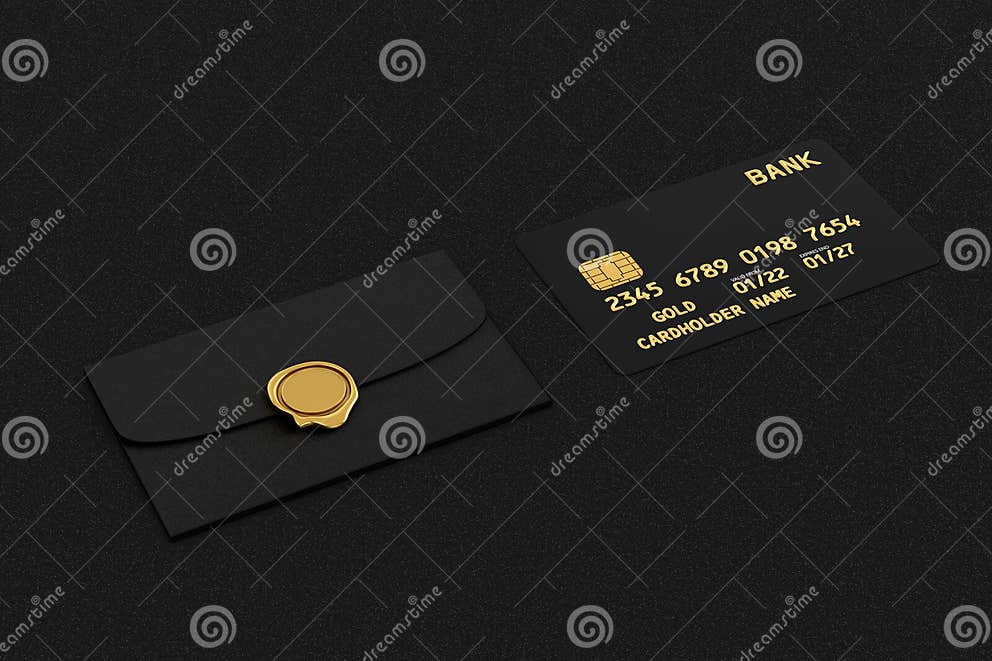 Black Plastic Golden Credit Card with Chip and Credit Card Package ...