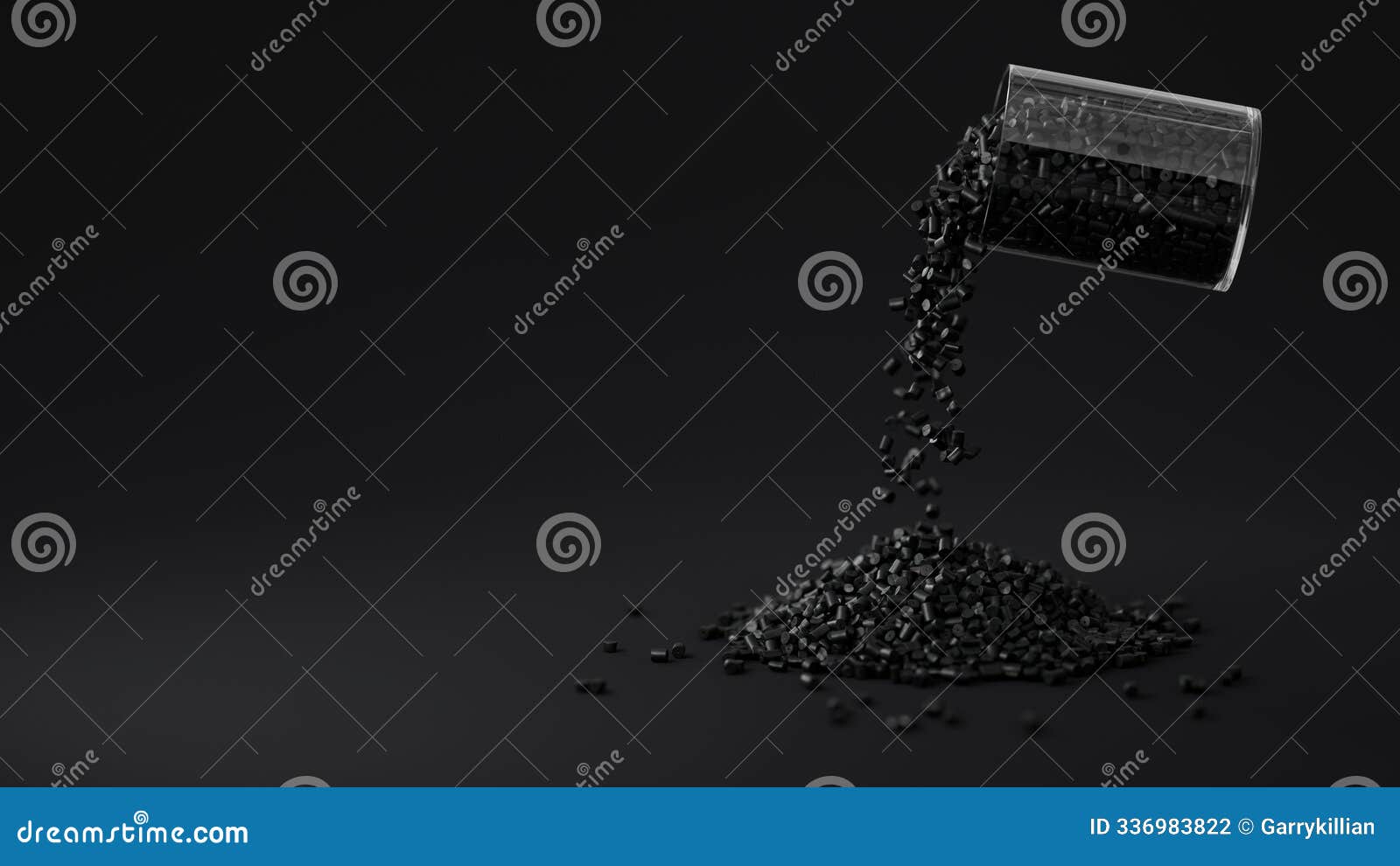 Black Plastic Polypropylene Granules Pouring from the Glass on a Black ...