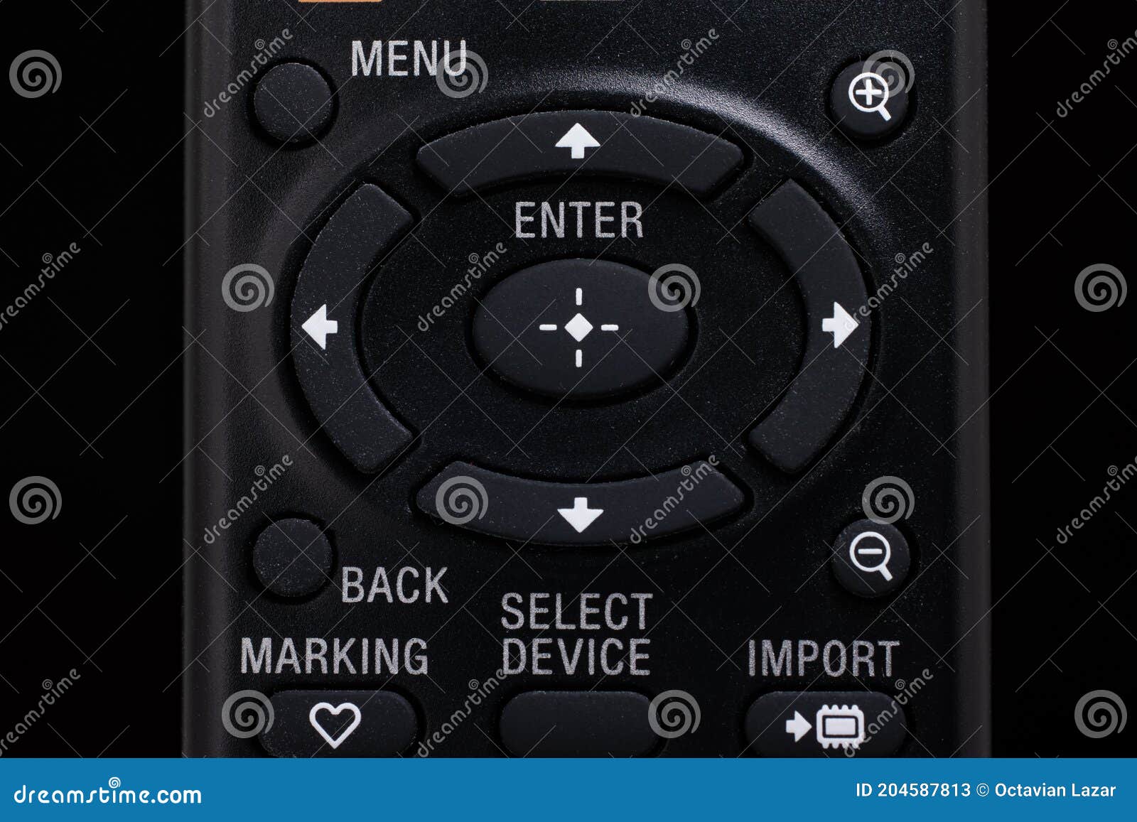 Black Plastic Remote Control with Menu and Navigation Buttons Macro ...