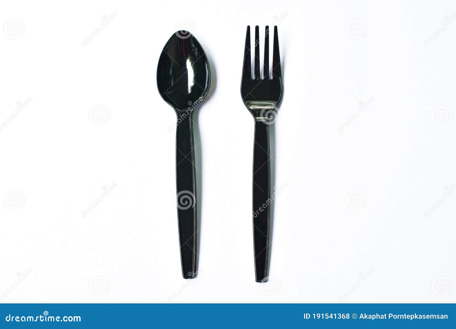 Black Plastic Spoon and Fork for Single Used on White Background Stock ...