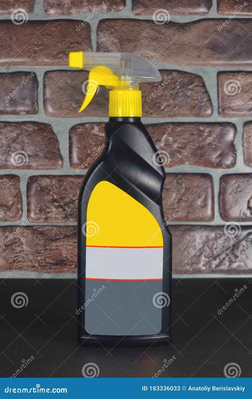 Black Plastic Spray Detergent Bottle in the Table Stock Image - Image ...