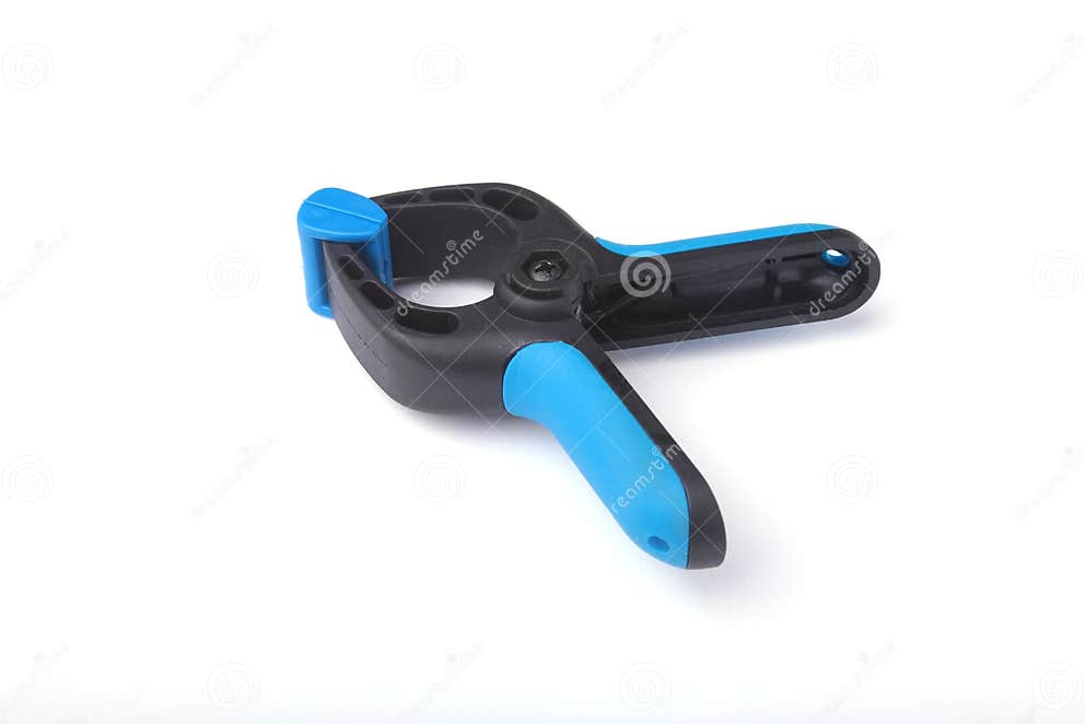 Black Plastic Spring Clamp Isolated on White Background. Stock Photo ...