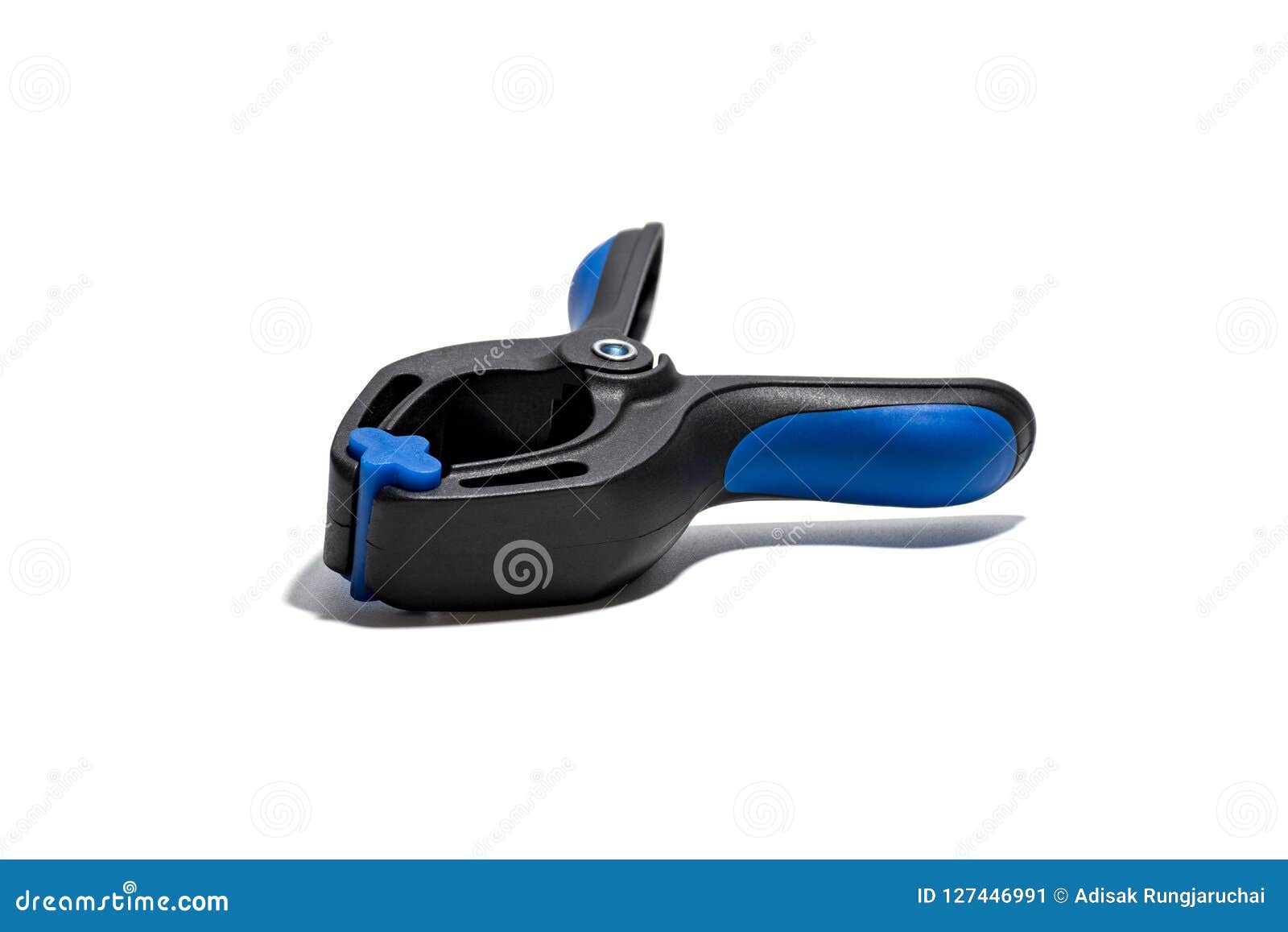 Black Plastic Spring Clamp on White Background with Clipping Path ...