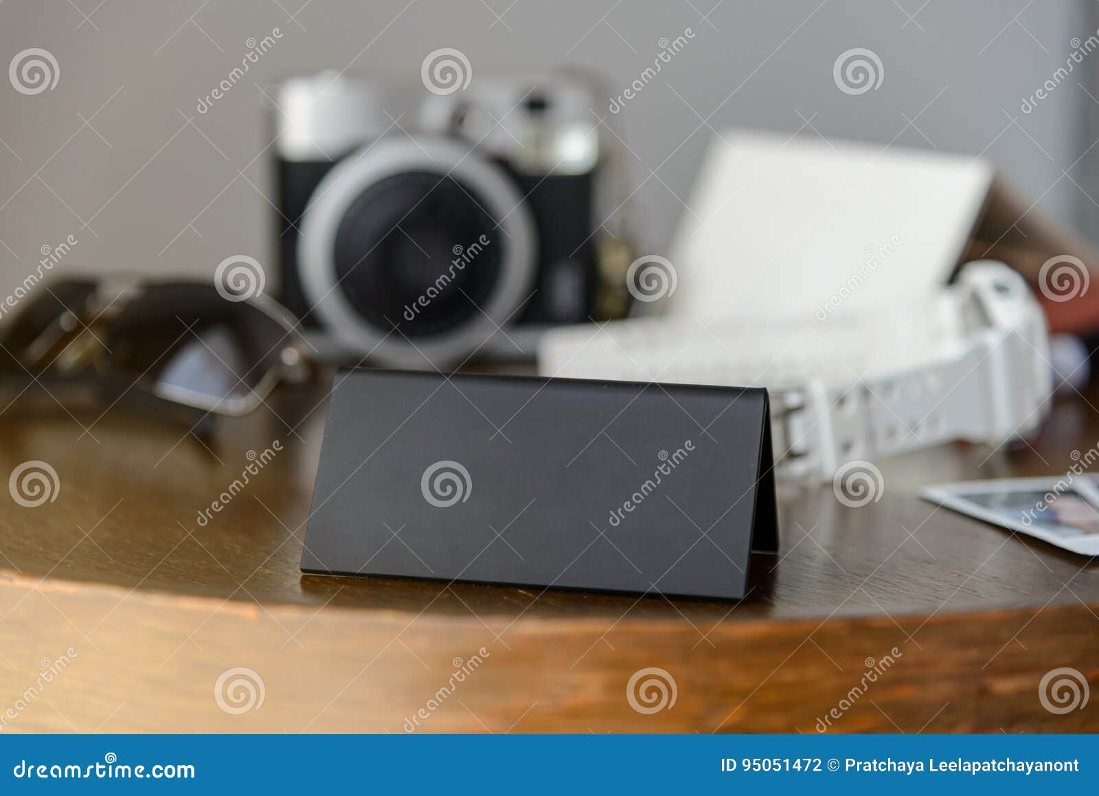 Black Plastic Triangular Sign Standing on a Table for You Text. Stock ...