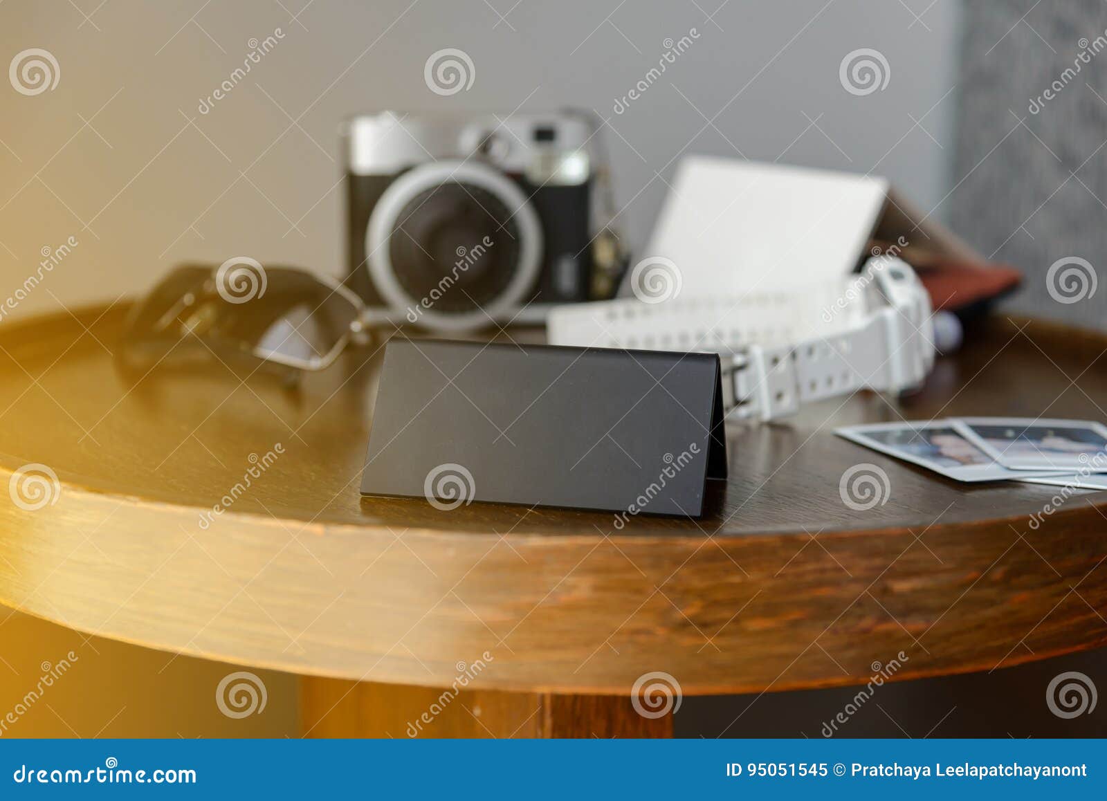 Black Plastic Triangular Sign Standing on a Table for You Text. Stock ...