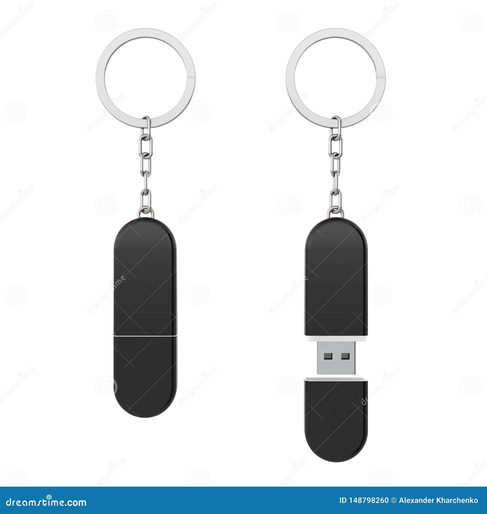 Black Plastic USB Flash Memory Drive Key Chain Mockup. 3d Rendering ...