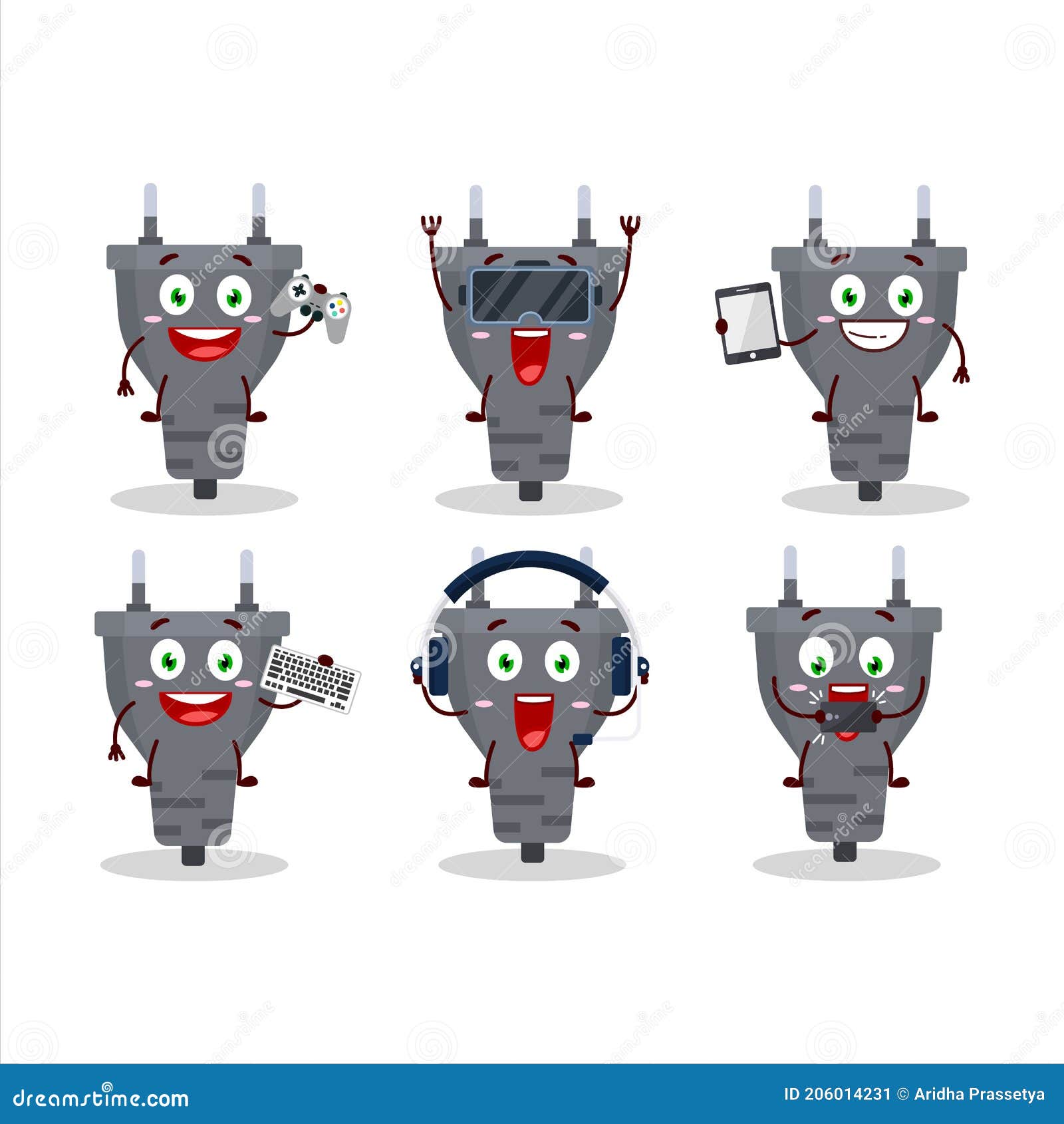 Black Plug Cartoon Character are Playing Games with Various Cute ...