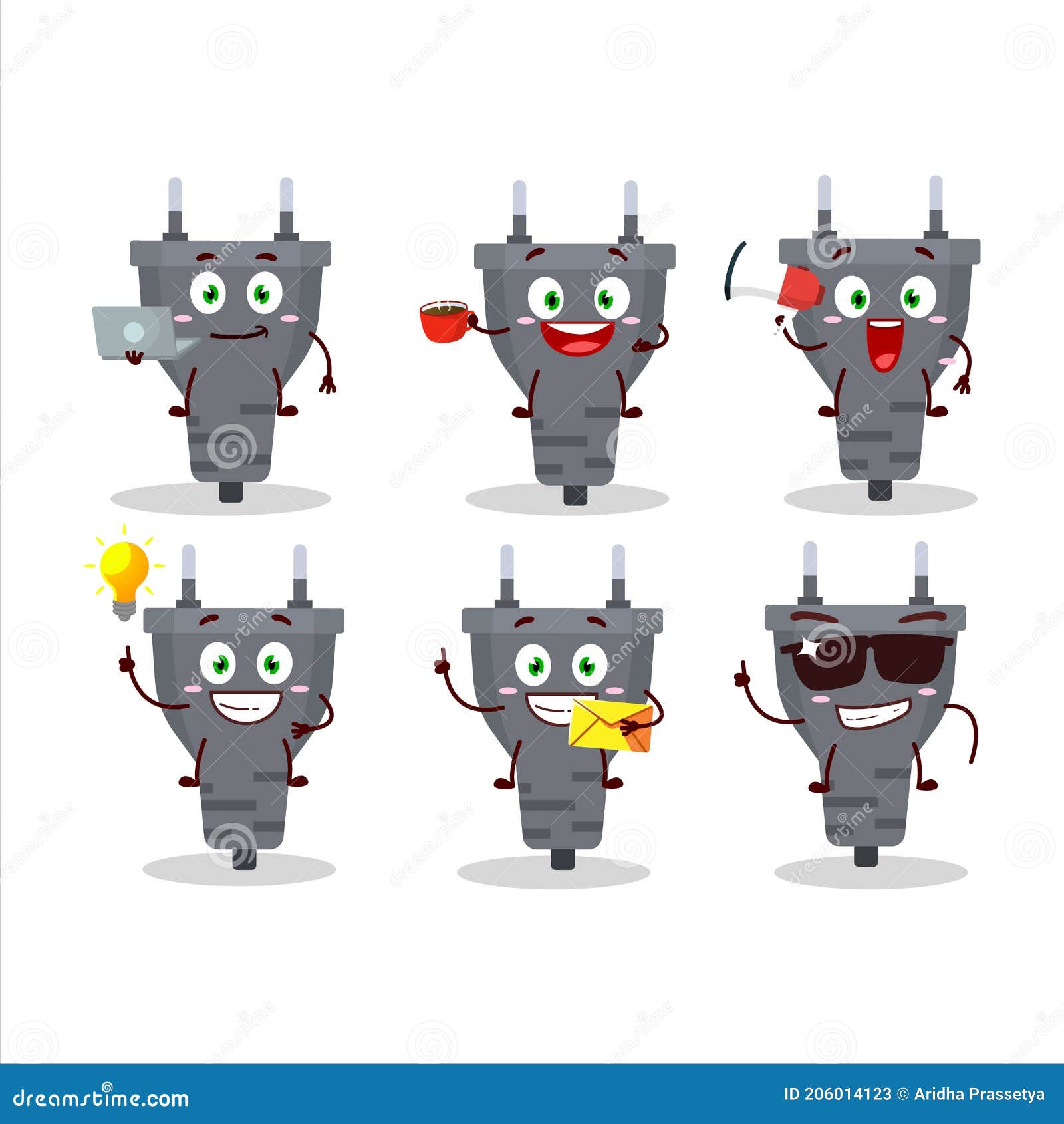 Black Plug Cartoon Character with Various Types of Business Emoticons ...
