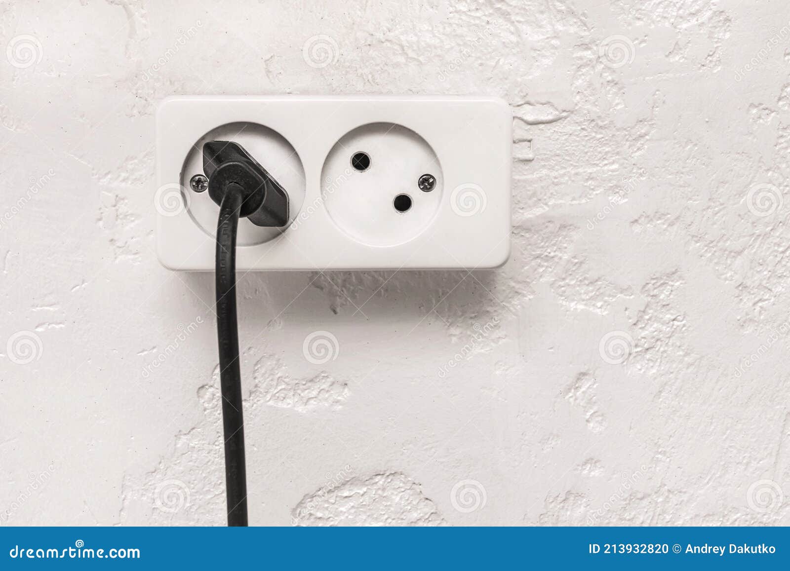 Black Plug in White Double Socket on White Plaster Modern Interior Wall ...