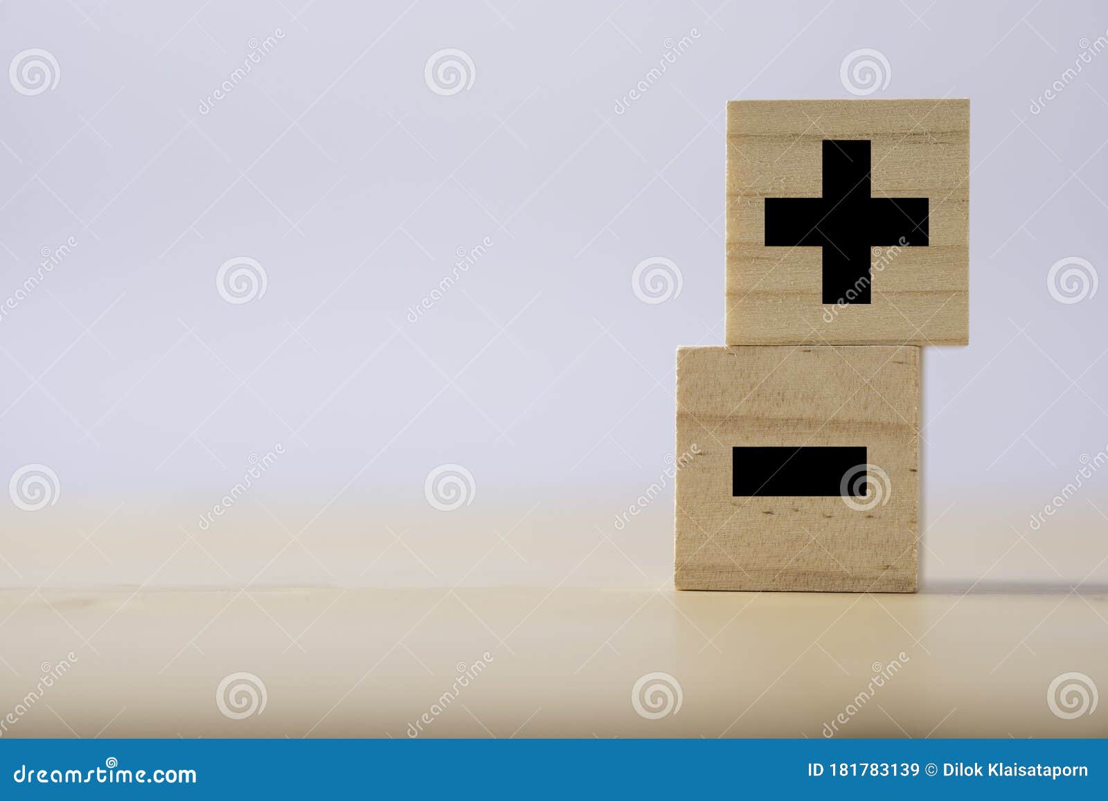 Black of Plus and Minus Sign in on Wooden Cube Stock Image - Image of ...