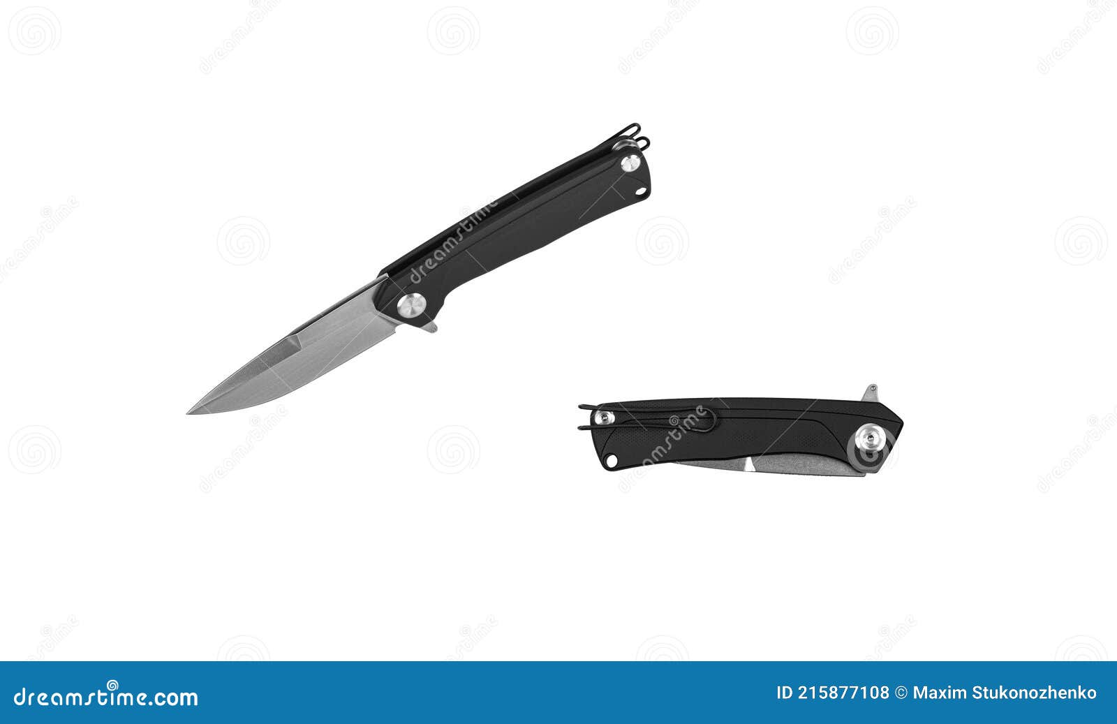 Black Pocket Folding Knife Isolate on White Back. Compact Metal Sharp ...