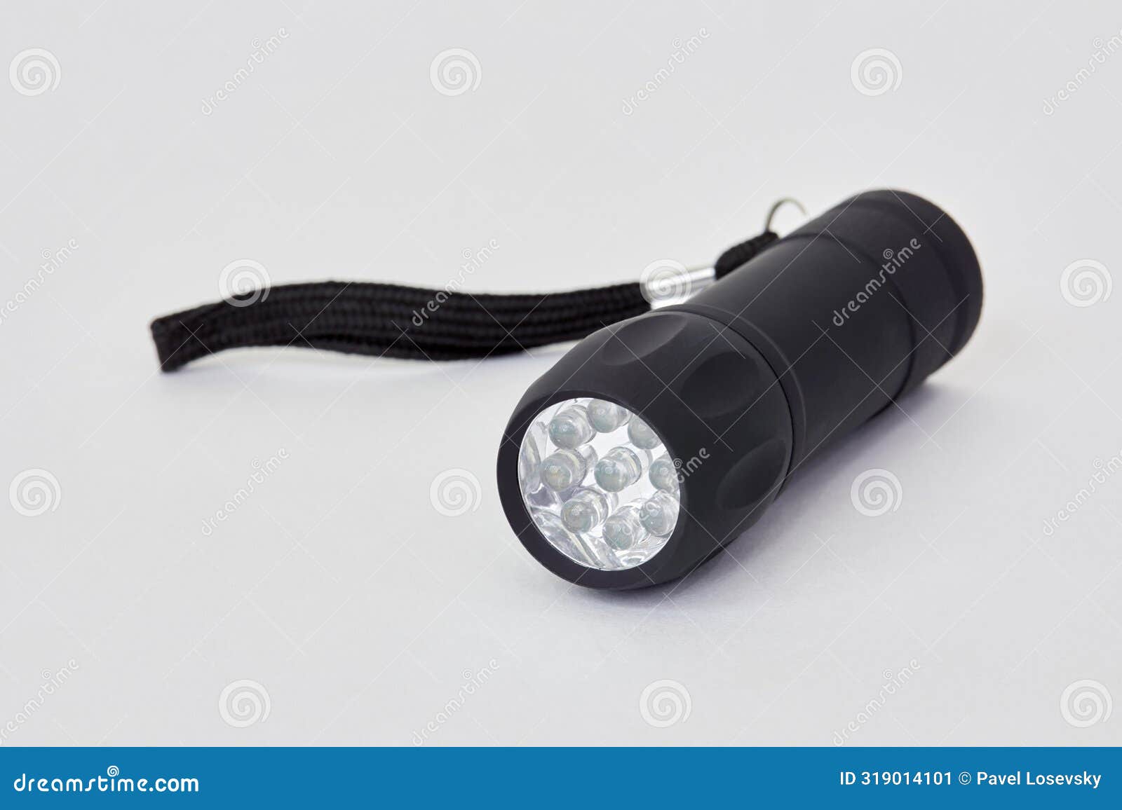 Black Poket LED Flashlight on White Stock Image - Image of handle ...