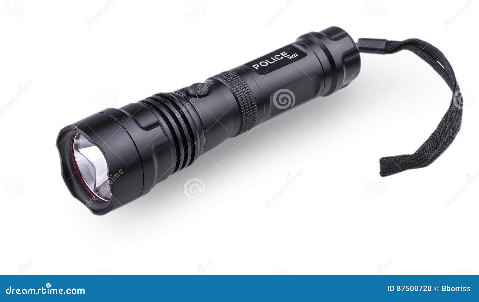 Black Police Flashlight with Strap Stock Photo - Image of electric ...