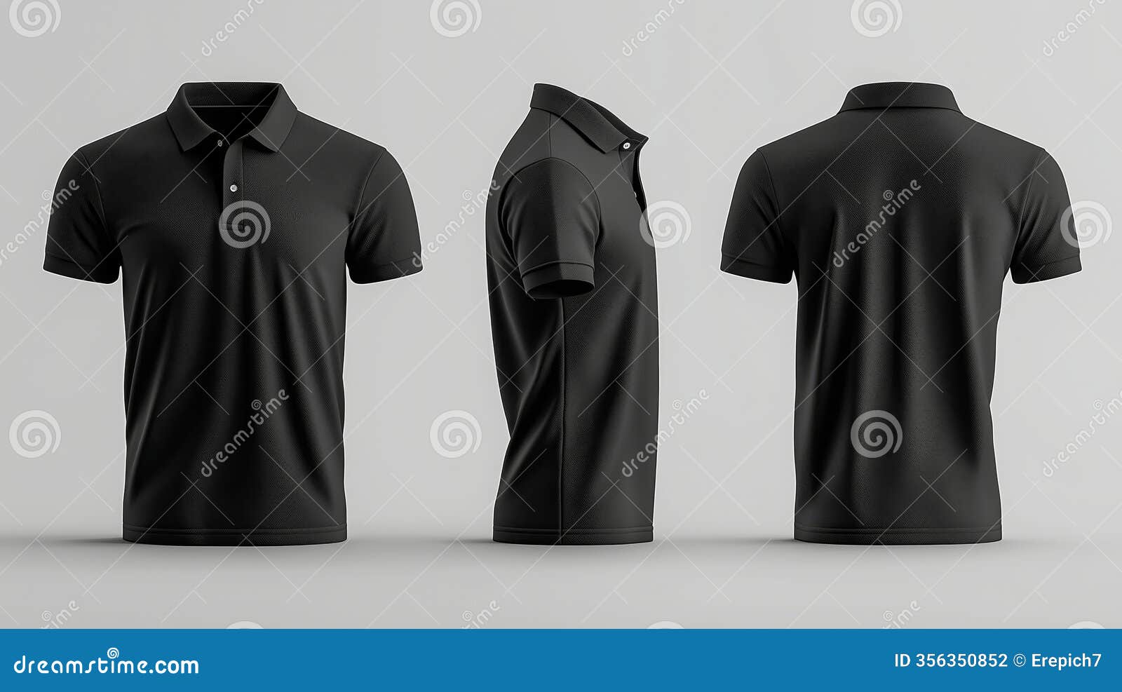 Black Polo Shirt Displayed from Multiple Angles on a Neutral Background ...