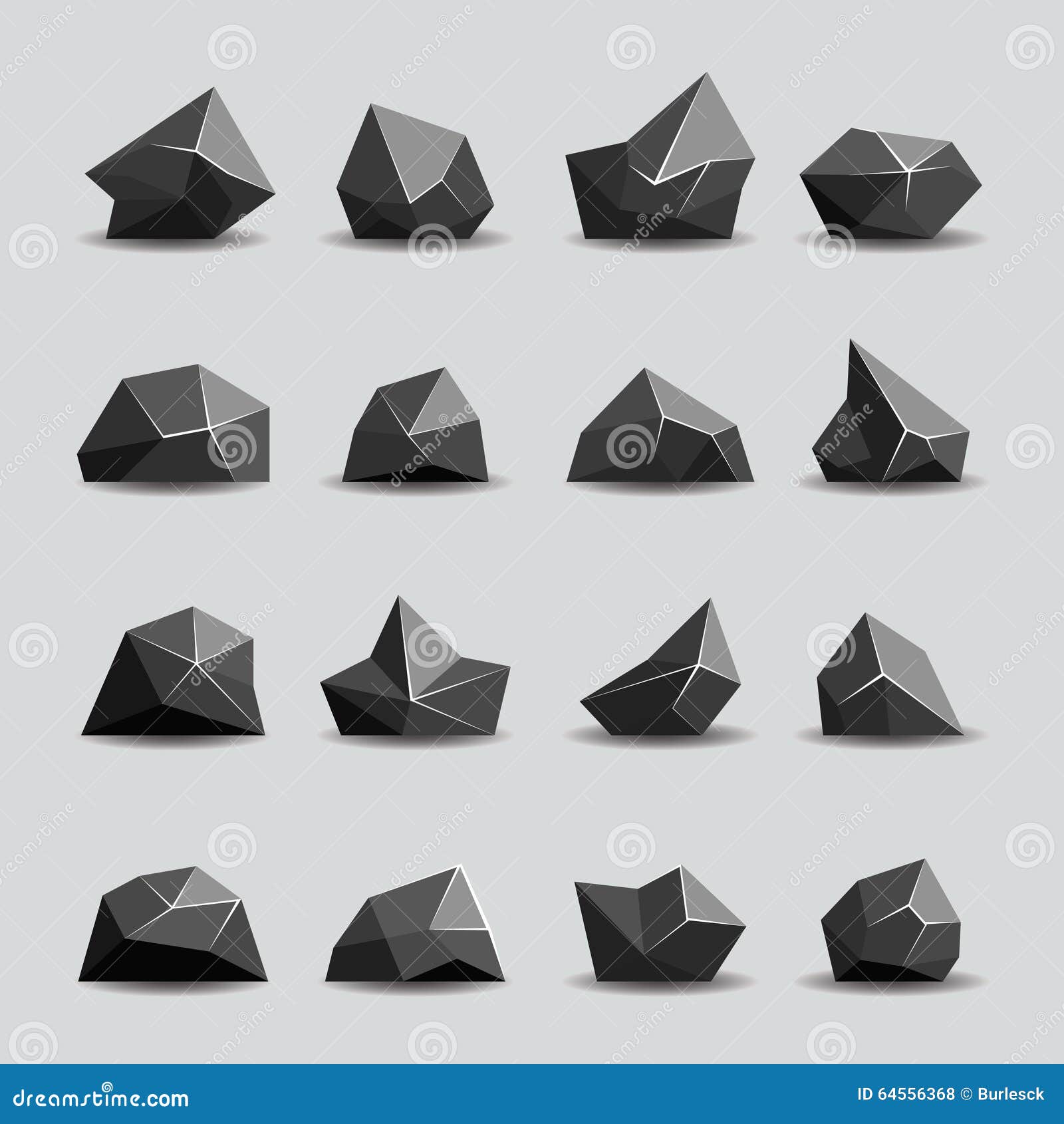 Black Polygon Stone and Poly Rocks Stock Vector - Illustration of ...