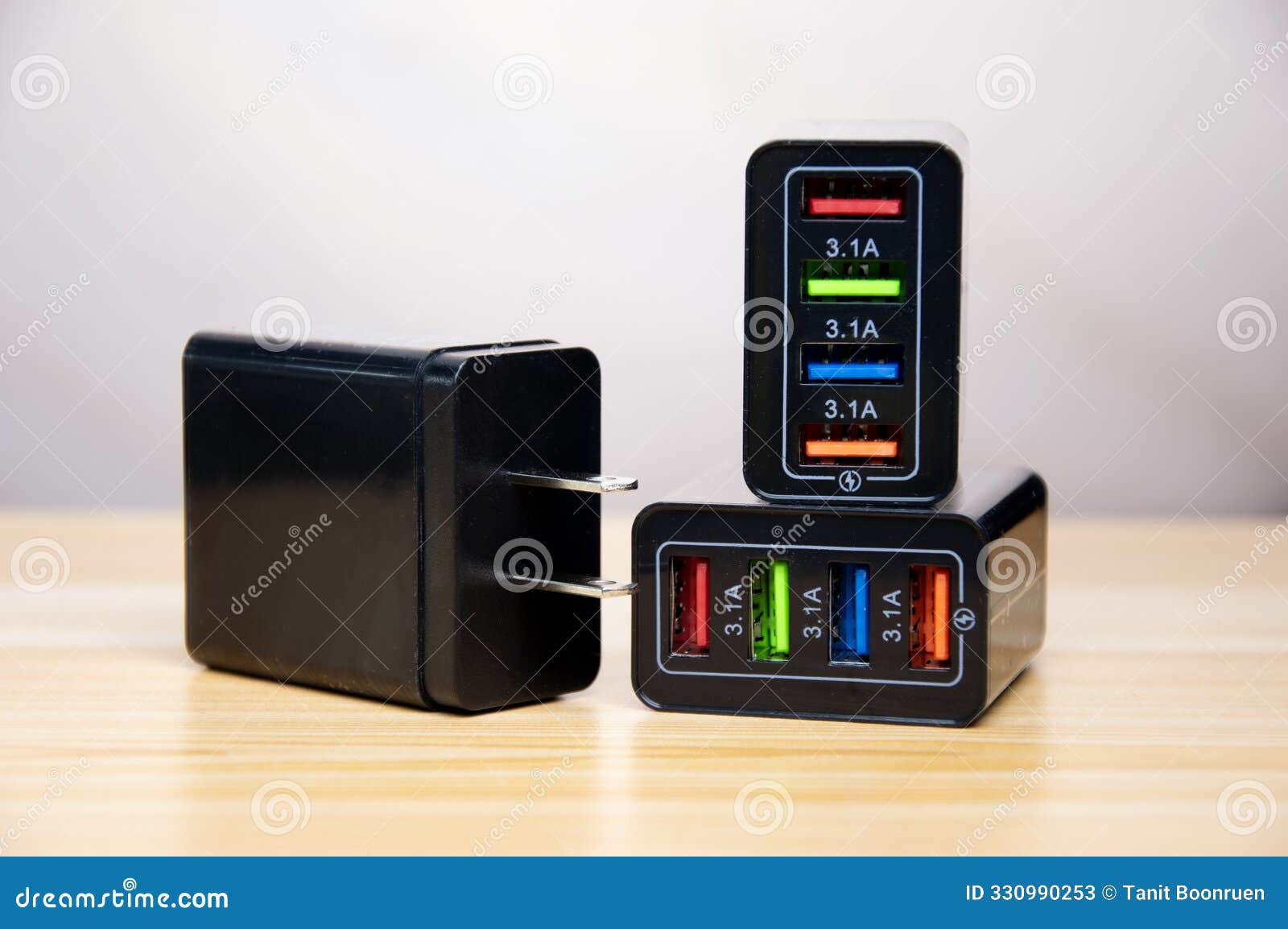 Black 4 Port USB Charger,Smartphone Charger Stock Image - Image of ...