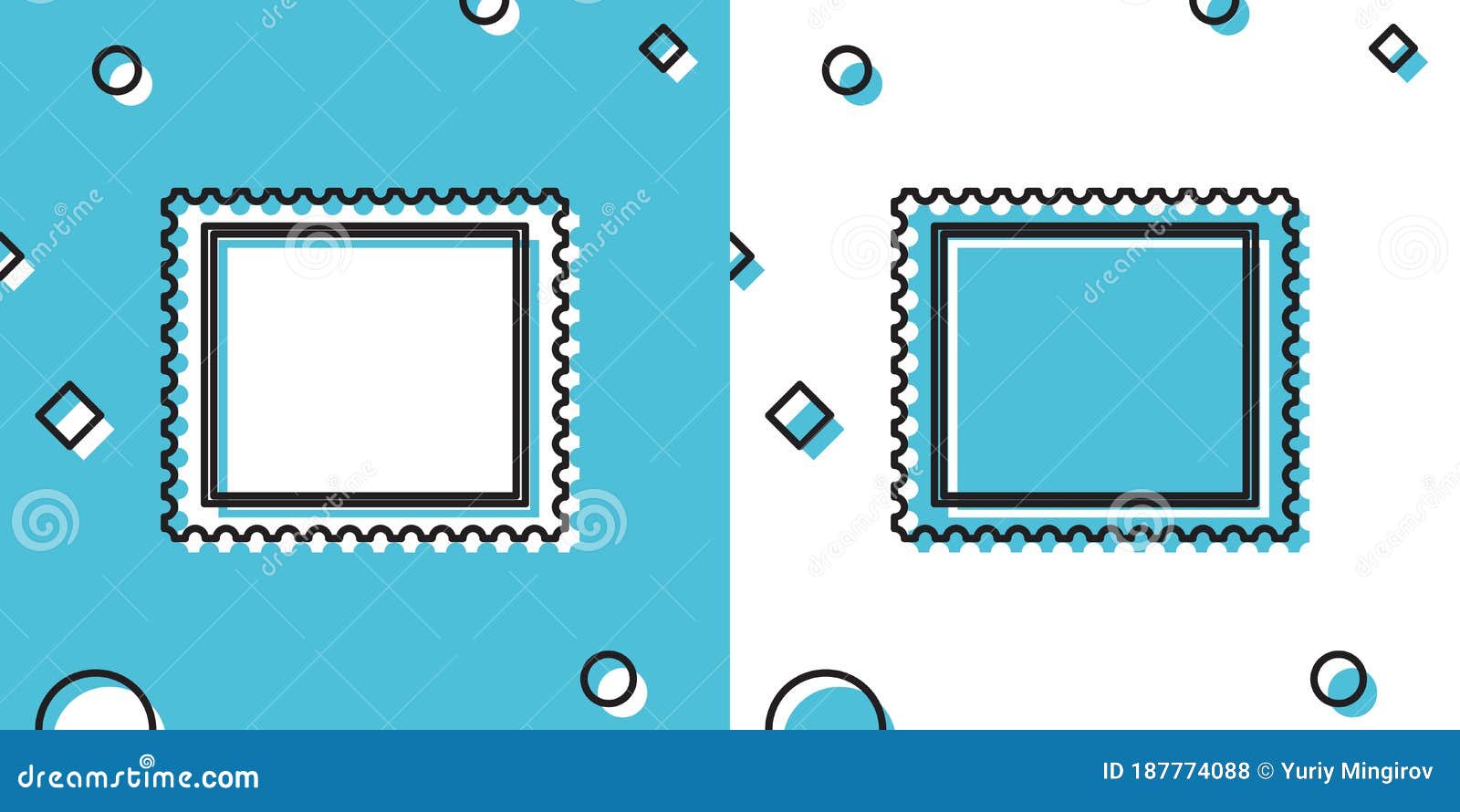 Black Postal Stamp Icon Isolated on Blue and White Background. Random ...