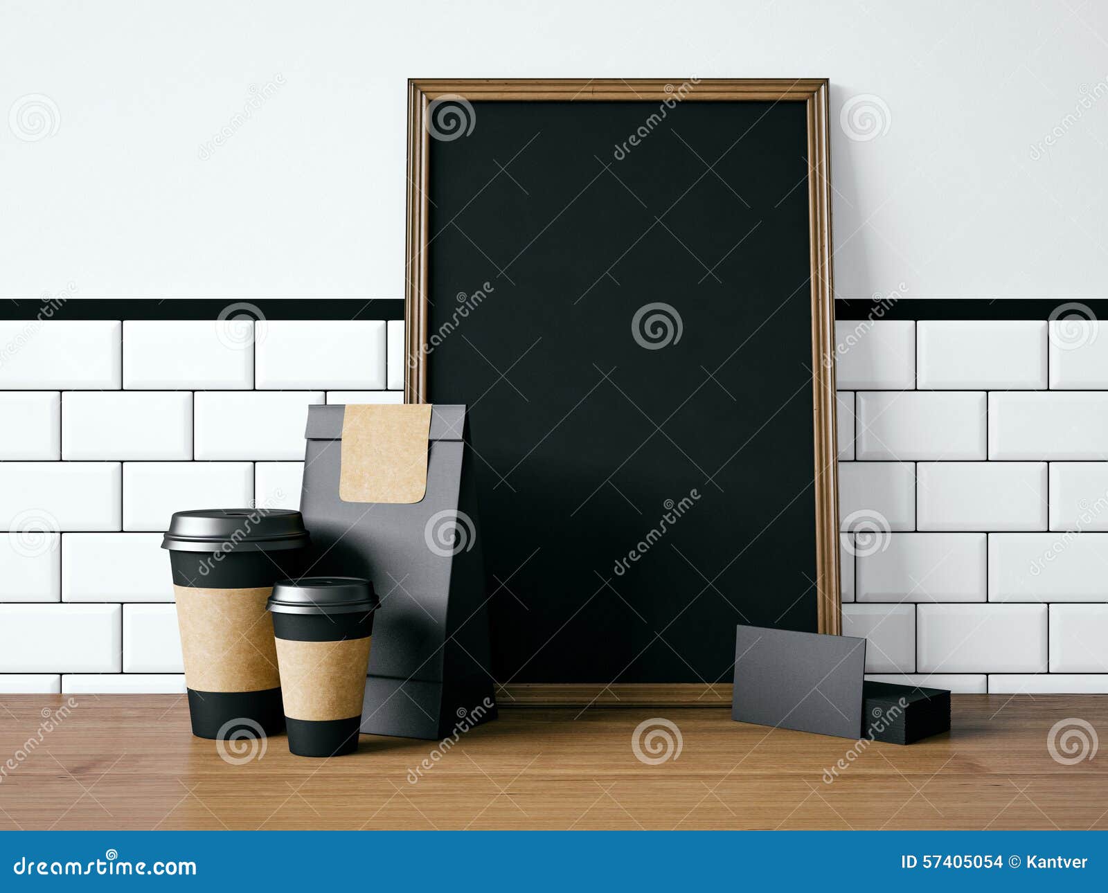 Black Poster on Table with Blank Elements. 3d Stock Photo - Image of ...