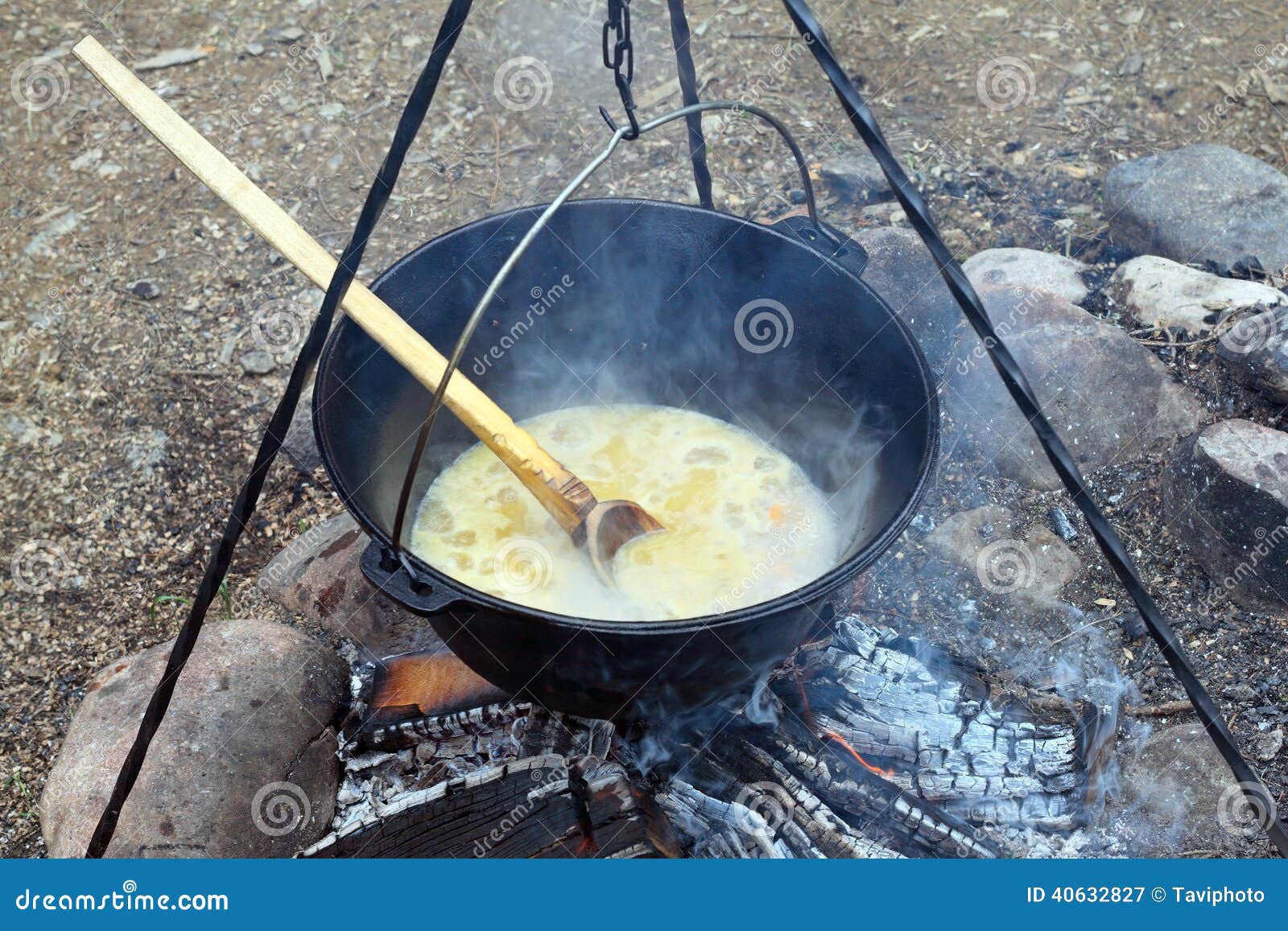 Black pot on camp fire stock image. Image of outdoor - 40632827