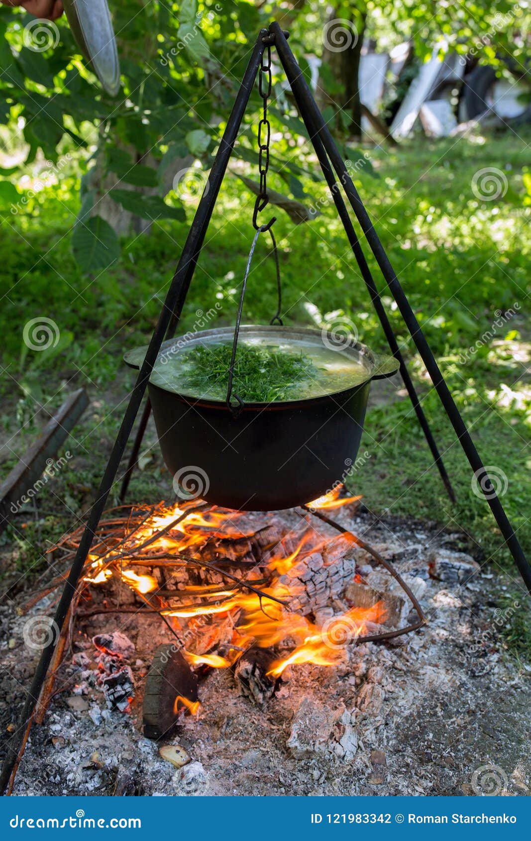 Pot on the fire stock photo. Image of picnic, outdoor - 121983342