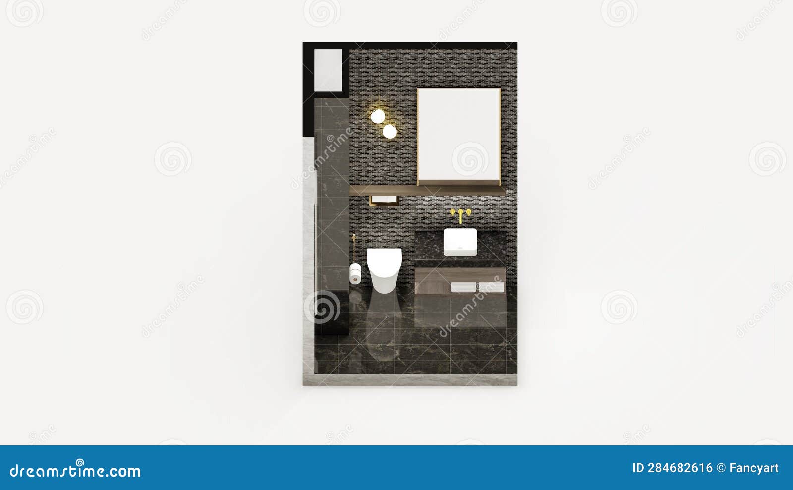 Black Powder Room Perspective Isometric Interior 3d Stock Illustration ...