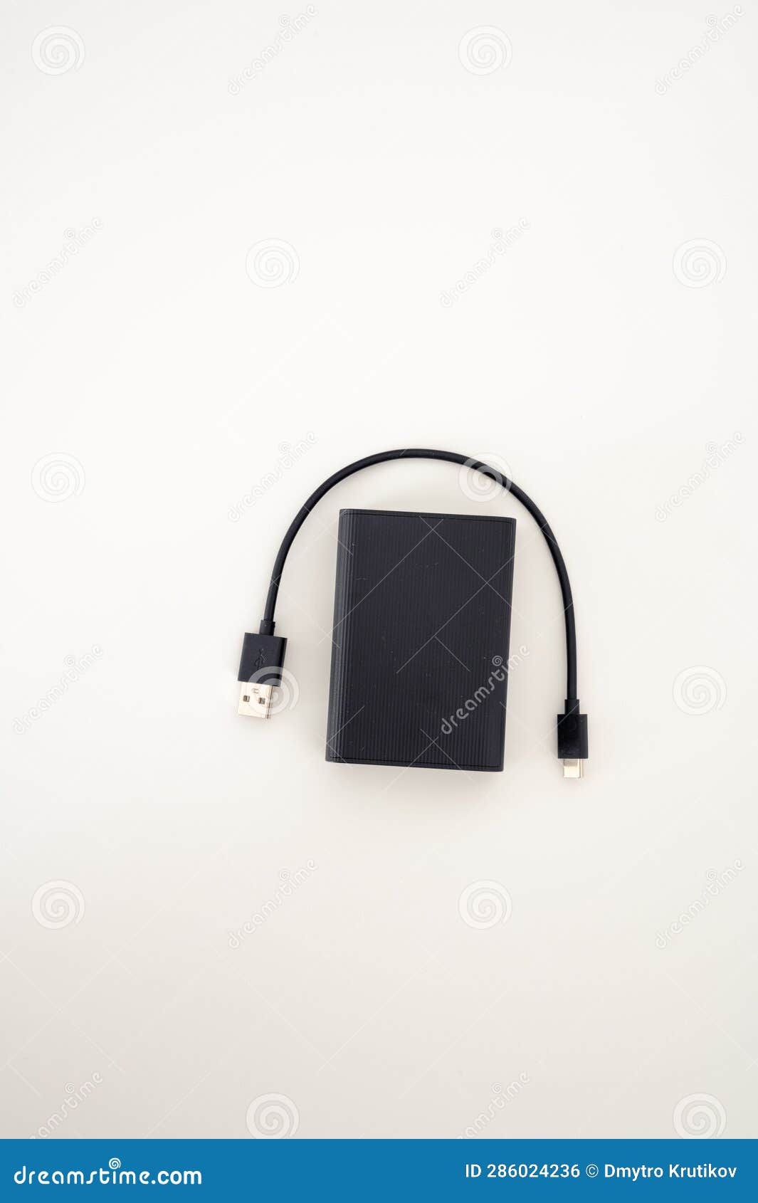 Black Power Bank with Black Cord Cable Isolated. Stock Photo - Image of ...