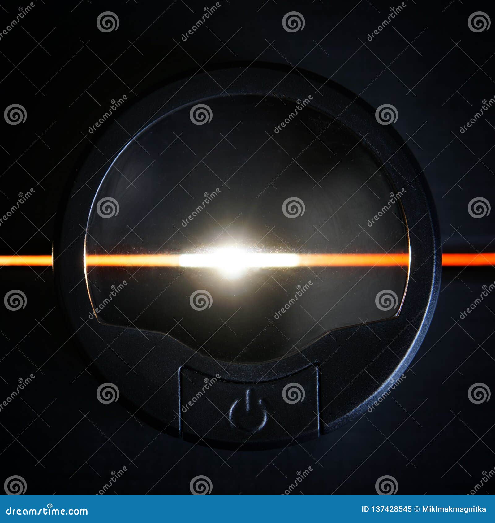 Black Power Button on a Black Wooden Surface. LED Backlight Stock Image ...