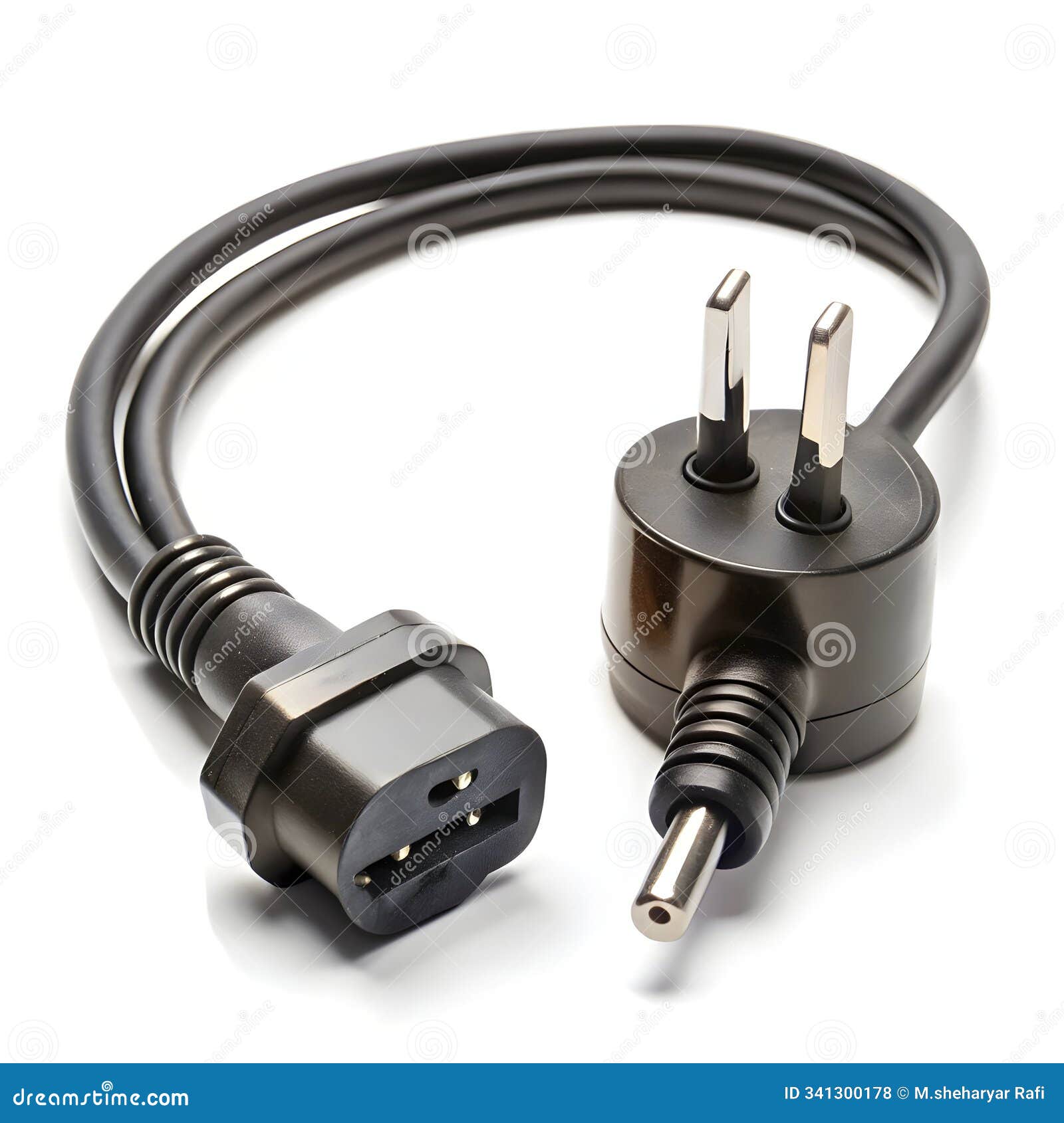 Black Power Cable with Plug and Socket Isolated on White Stock ...