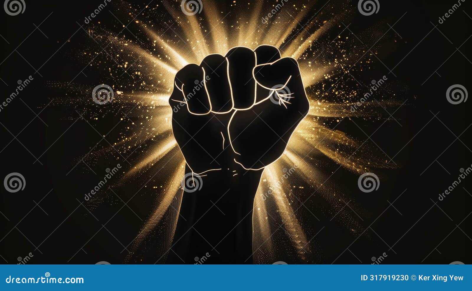 Black Power Represented by a Silhouette of a Fist with Rays of Light ...