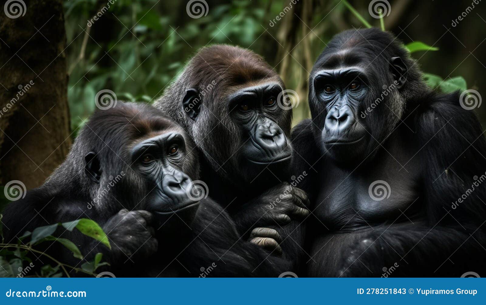Black Primate Family Sitting in Tropical Rainforest Generated by AI ...