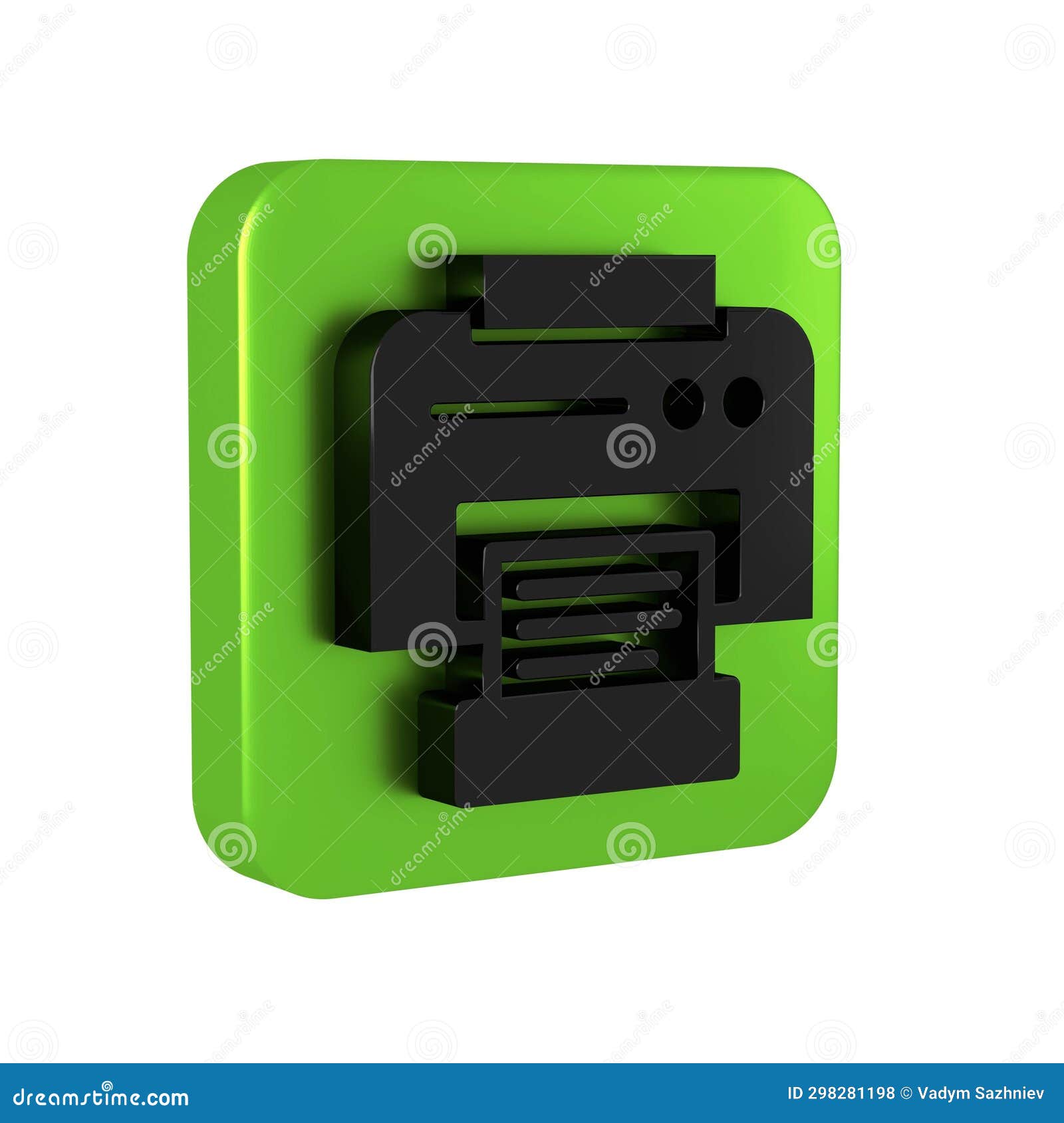 Black Printer Icon Isolated on Transparent Background. Green Square ...