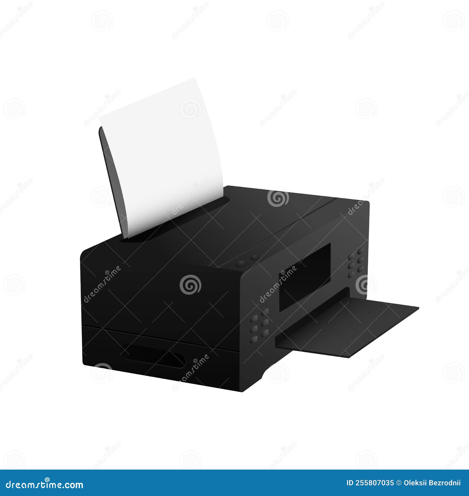 Black Printer with Paper. Electronic Realistic Device for Printing Text ...