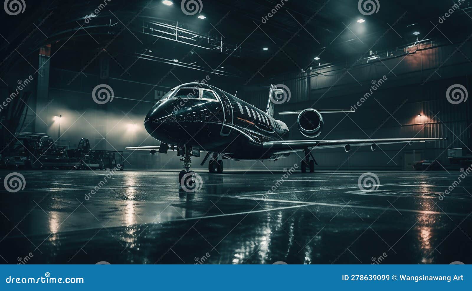 A Black Private Jet Standing in a Hangar at Night, Generated Ai Image ...